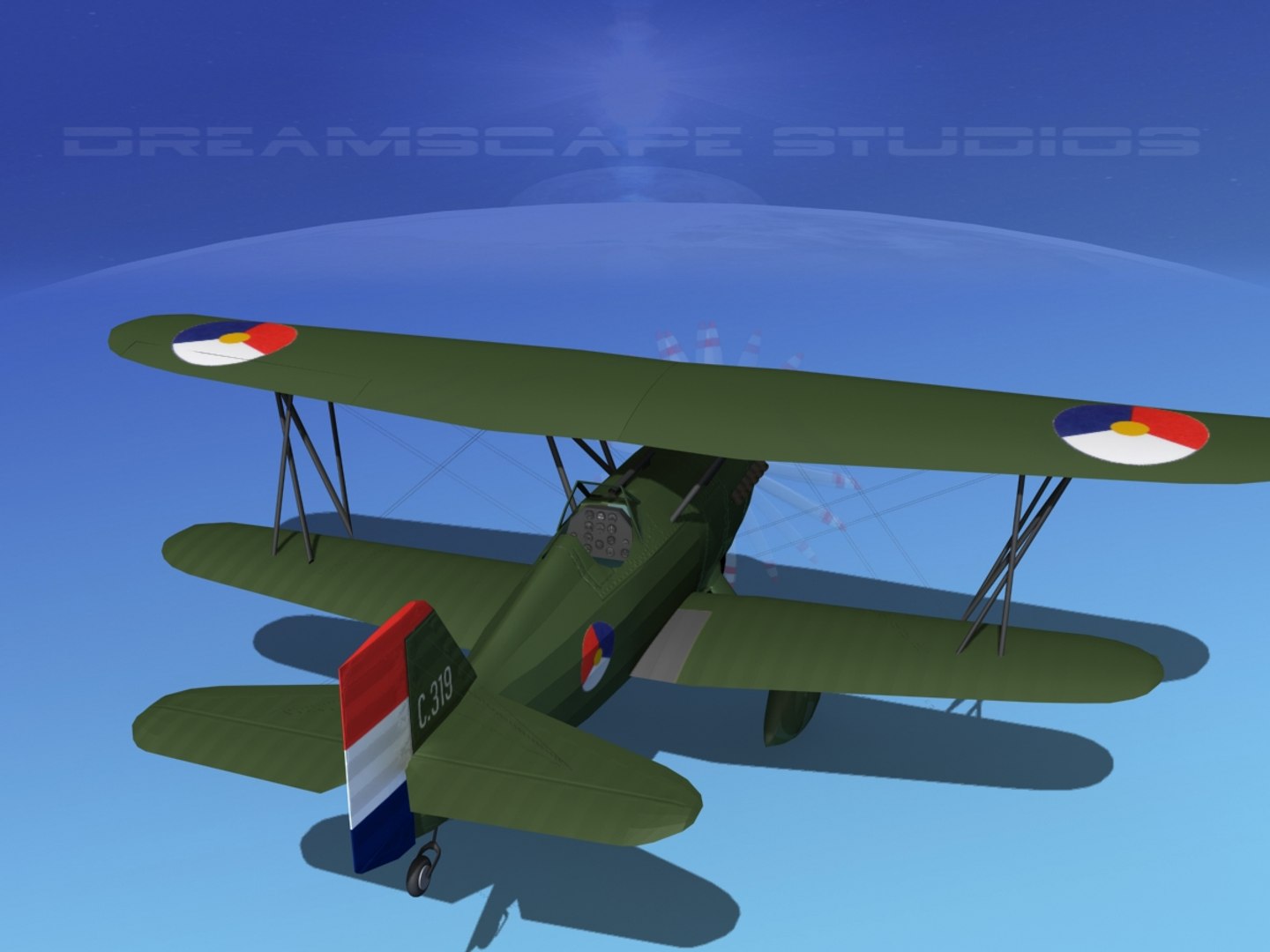 3d Curtiss Hawk Fighter P-6 Model