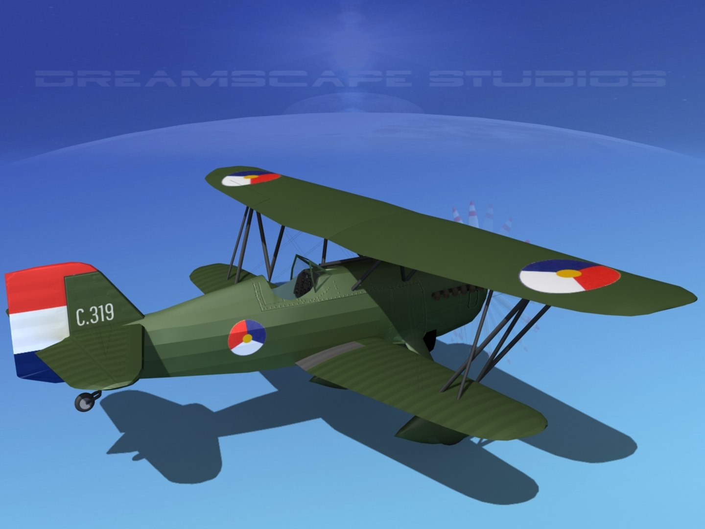 3d Curtiss Hawk Fighter P-6 Model