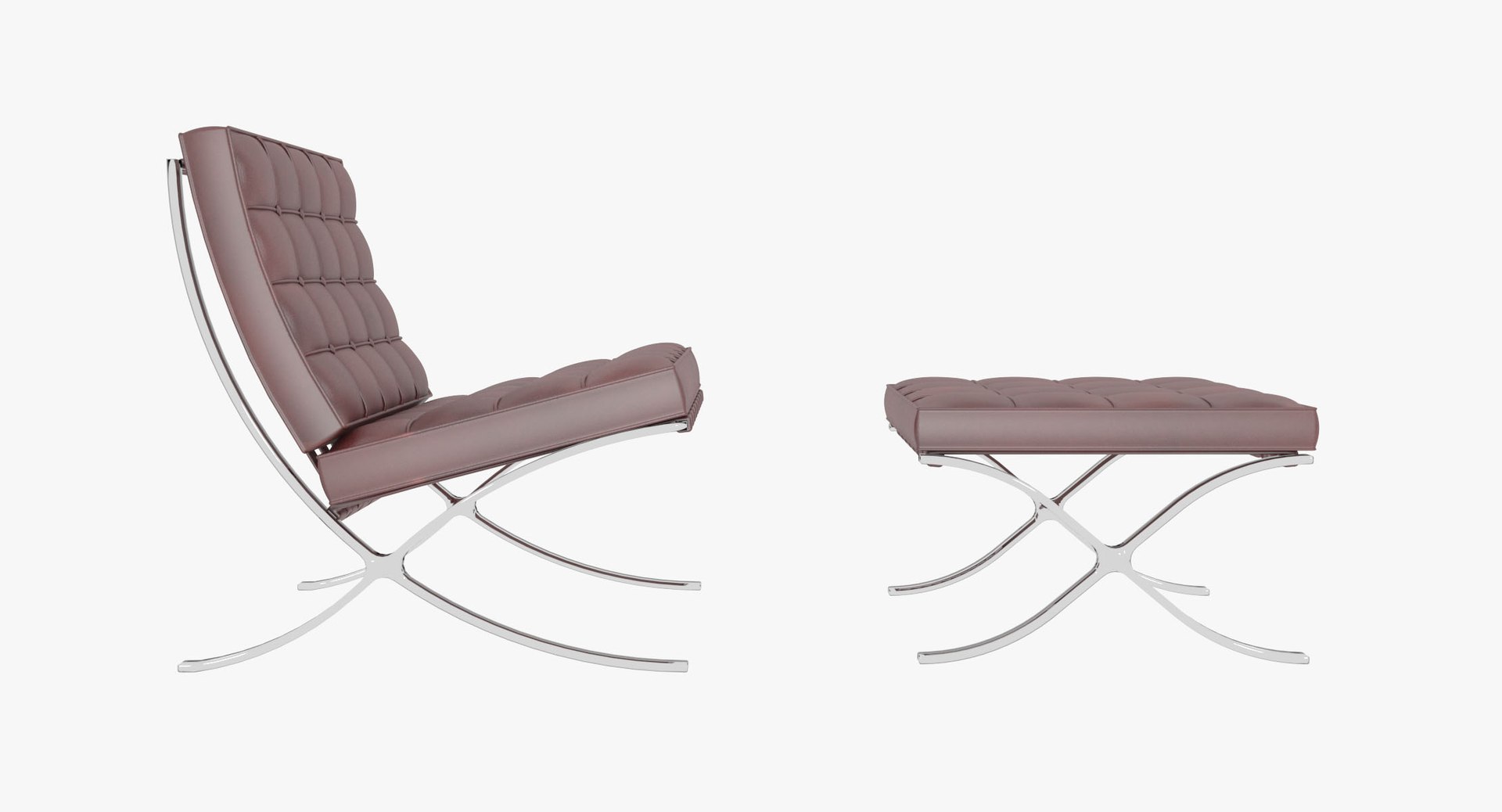 3D Knoll Red Leather Barcelona Chair And Stool Ottoman Set Model ...