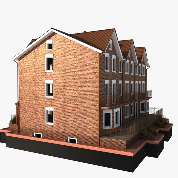 3d model house 3 story brick