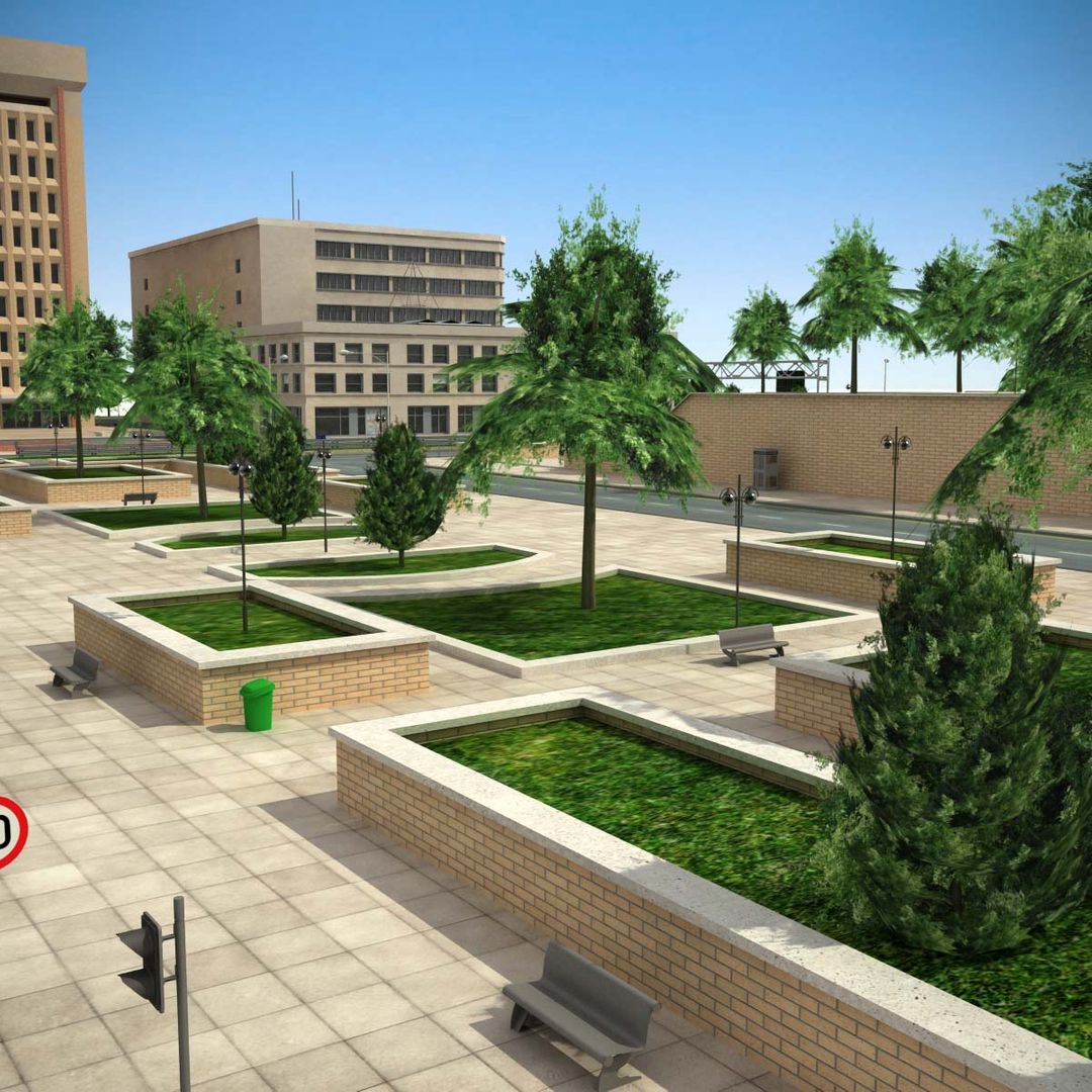 3d model city park blocks cityscape
