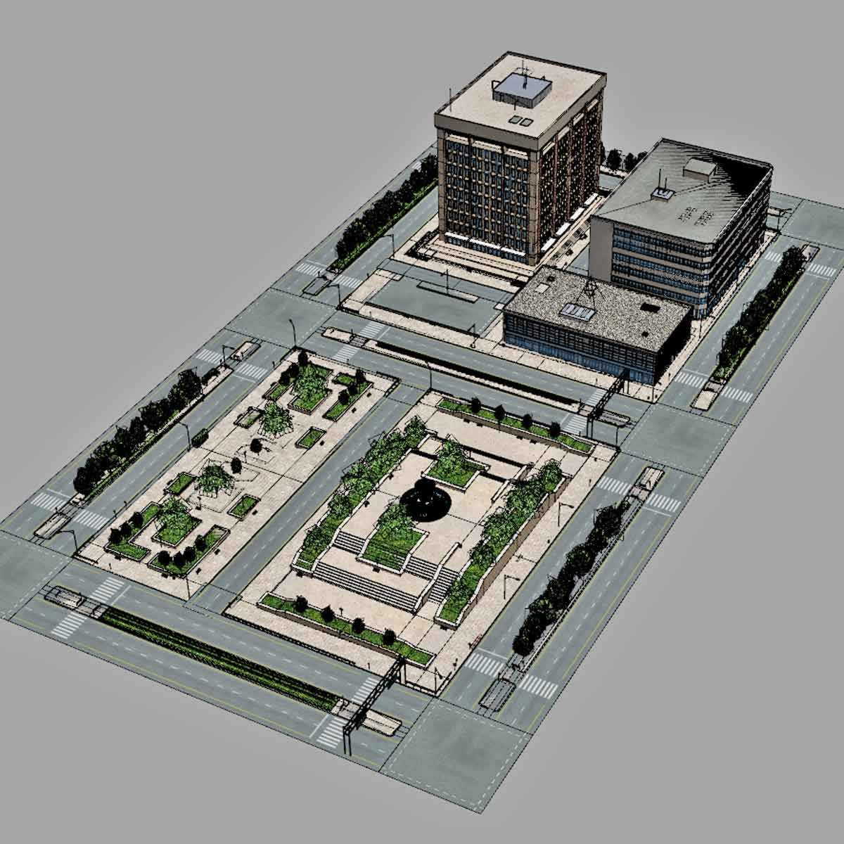 3d model city park blocks cityscape