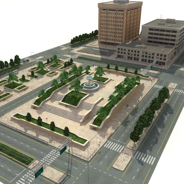 3d model city park blocks cityscape