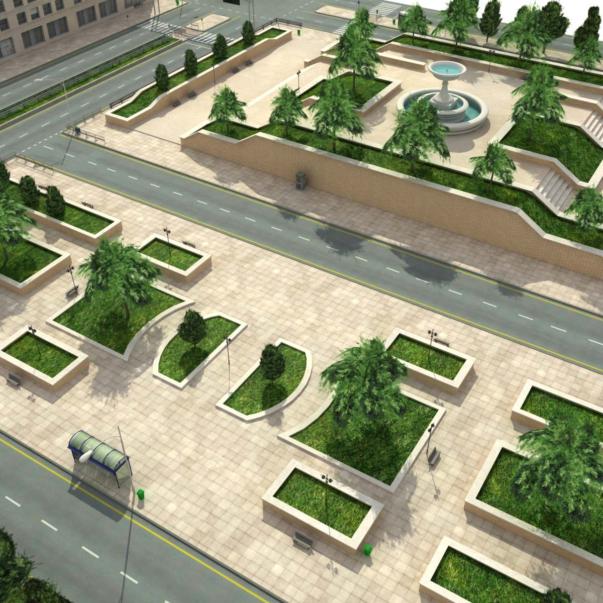3d model city park blocks cityscape