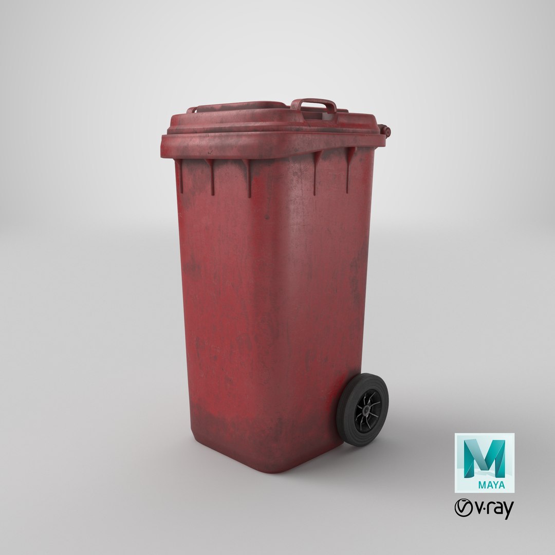 3D Wheeled Garbage Bin Red Dirty Model - TurboSquid 2090690