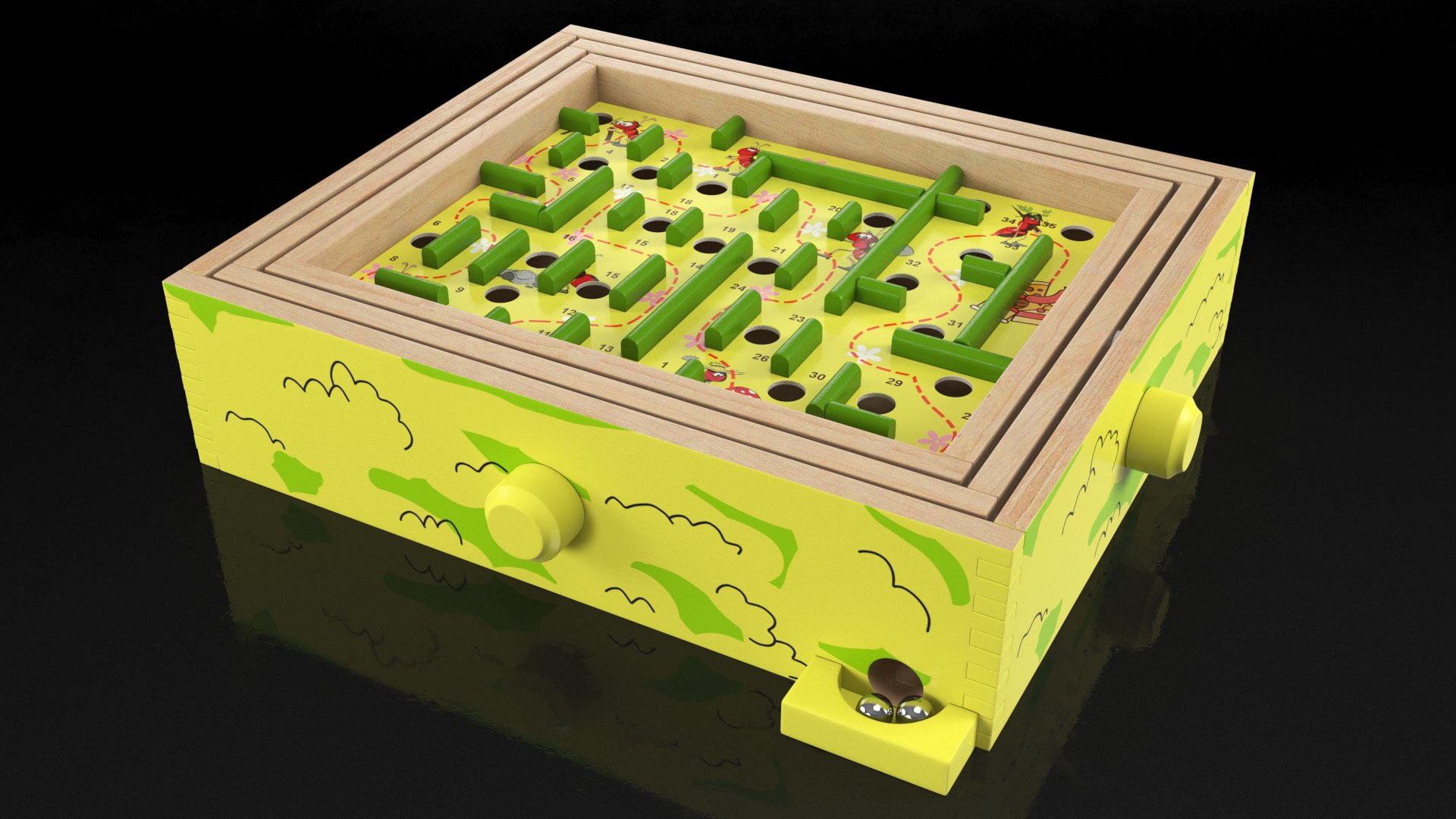 3D Wooden Maze Game With Steel Marbles Painted - TurboSquid 1782438