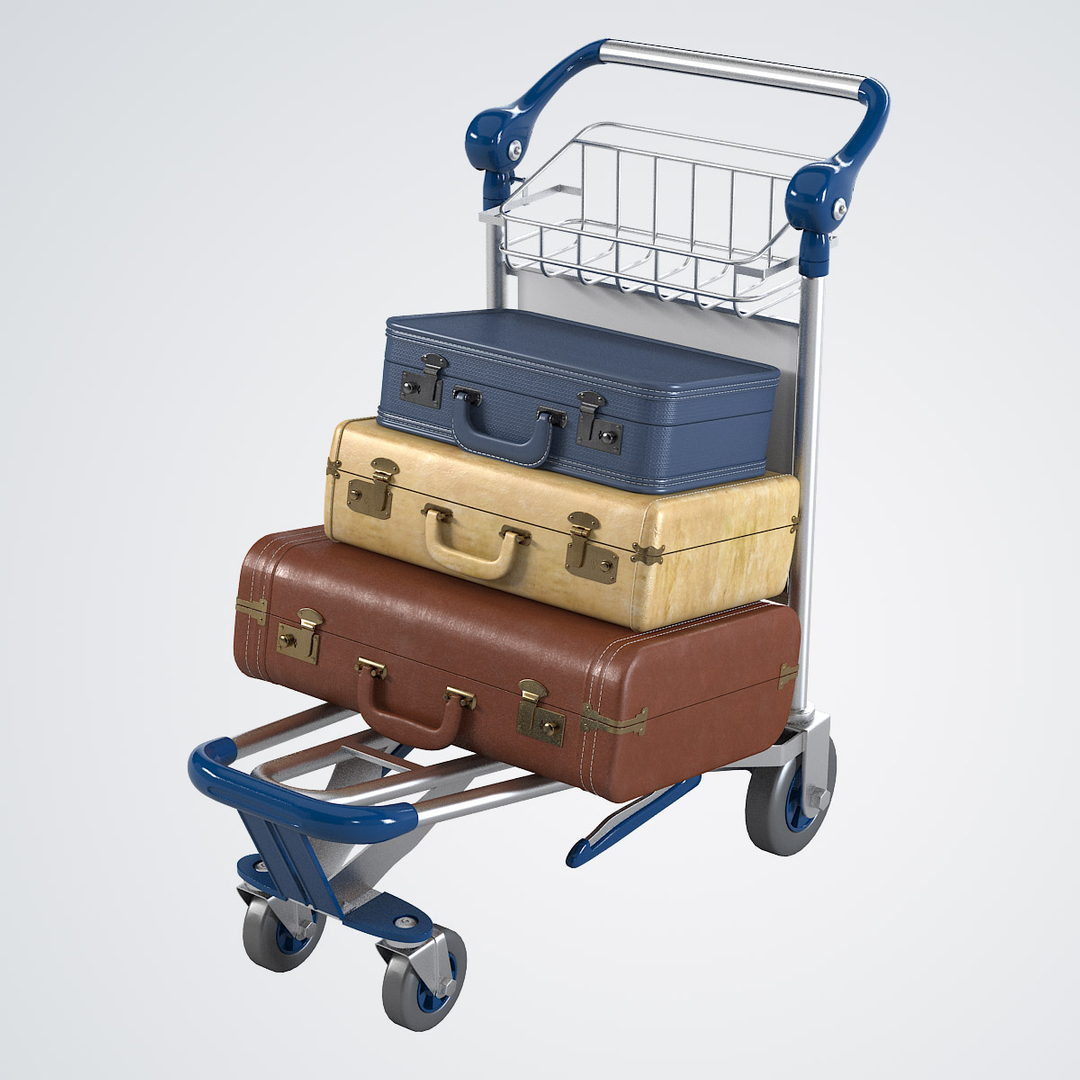 3d model loaded baggage cart