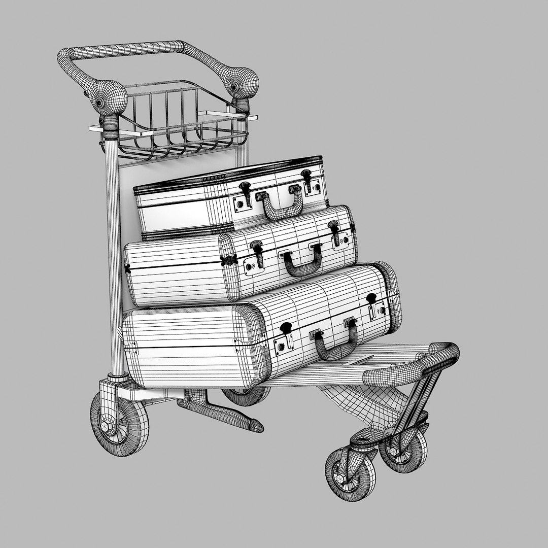 3d Model Loaded Baggage Cart