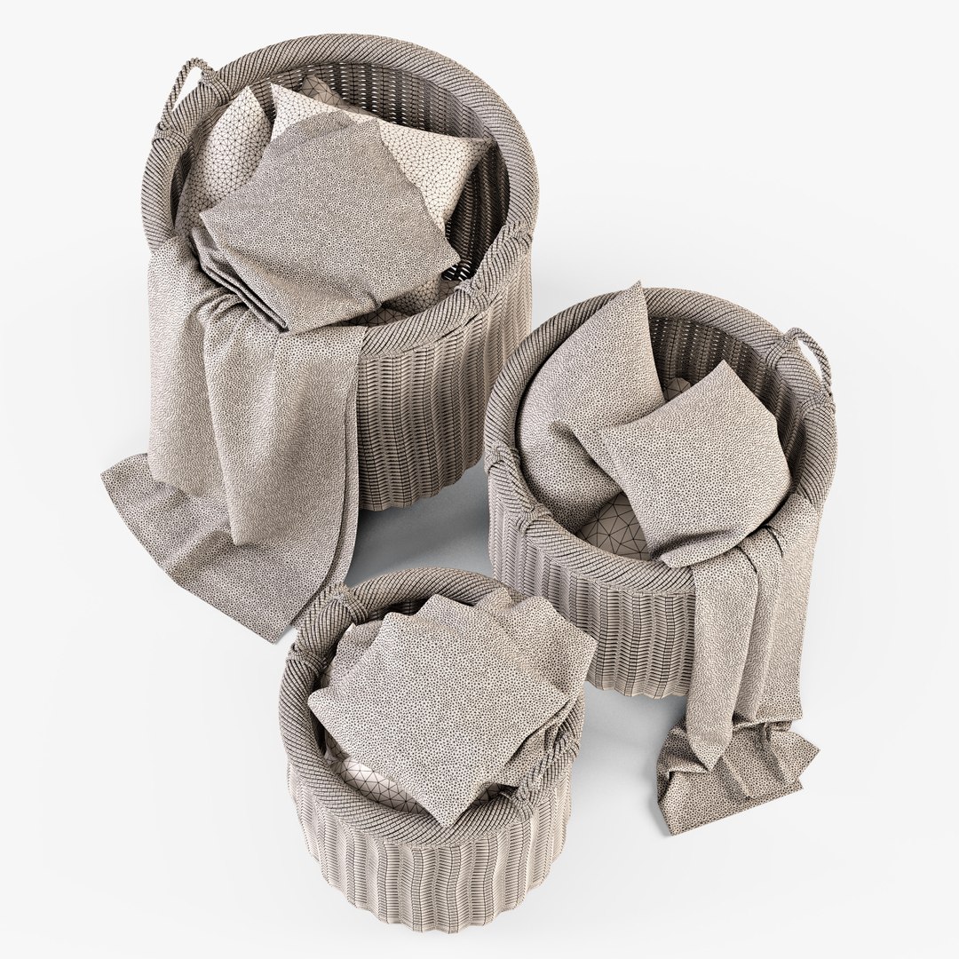 3d Model Wicker Basket Cloth Brown