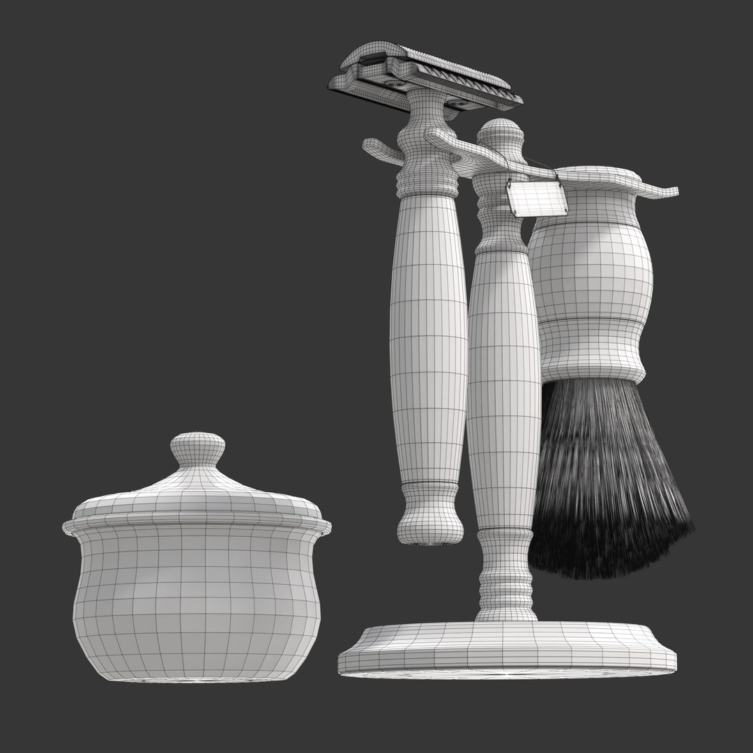 Shaving Kit With Wooden Handles 3D Model - TurboSquid 2212709