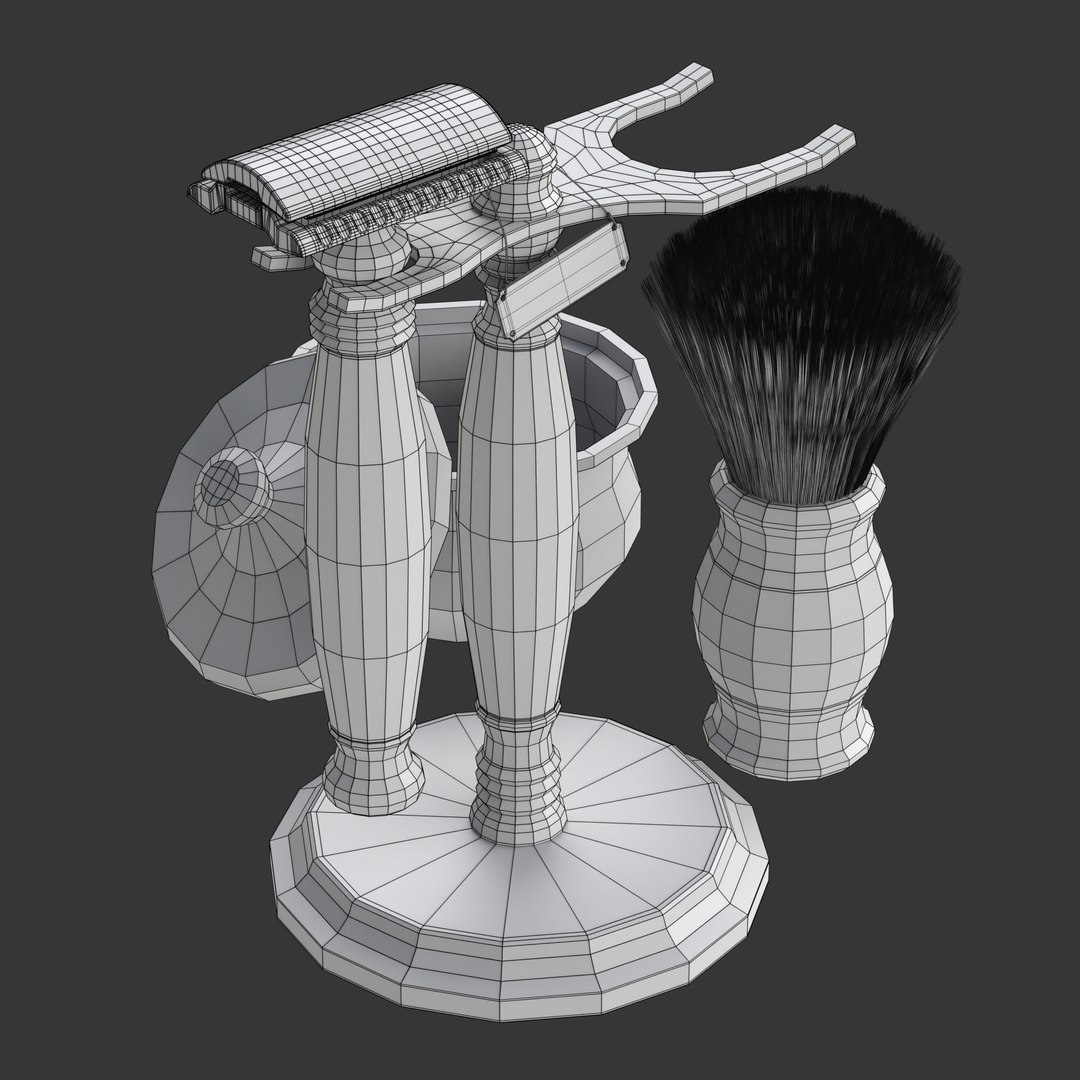 Shaving Kit With Wooden Handles 3D Model - TurboSquid 2212709