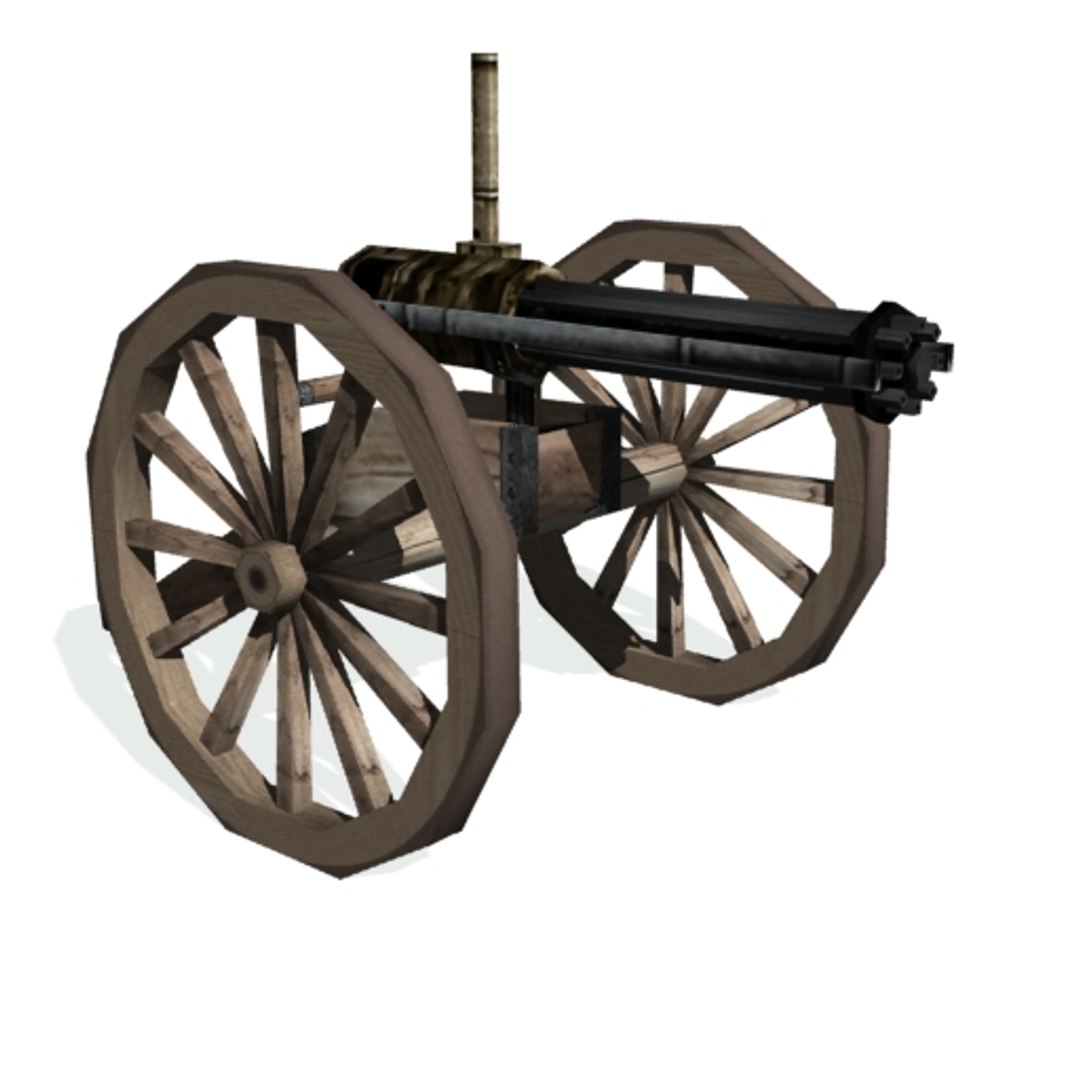 3d Historical Cart Cannon Gatling Gun
