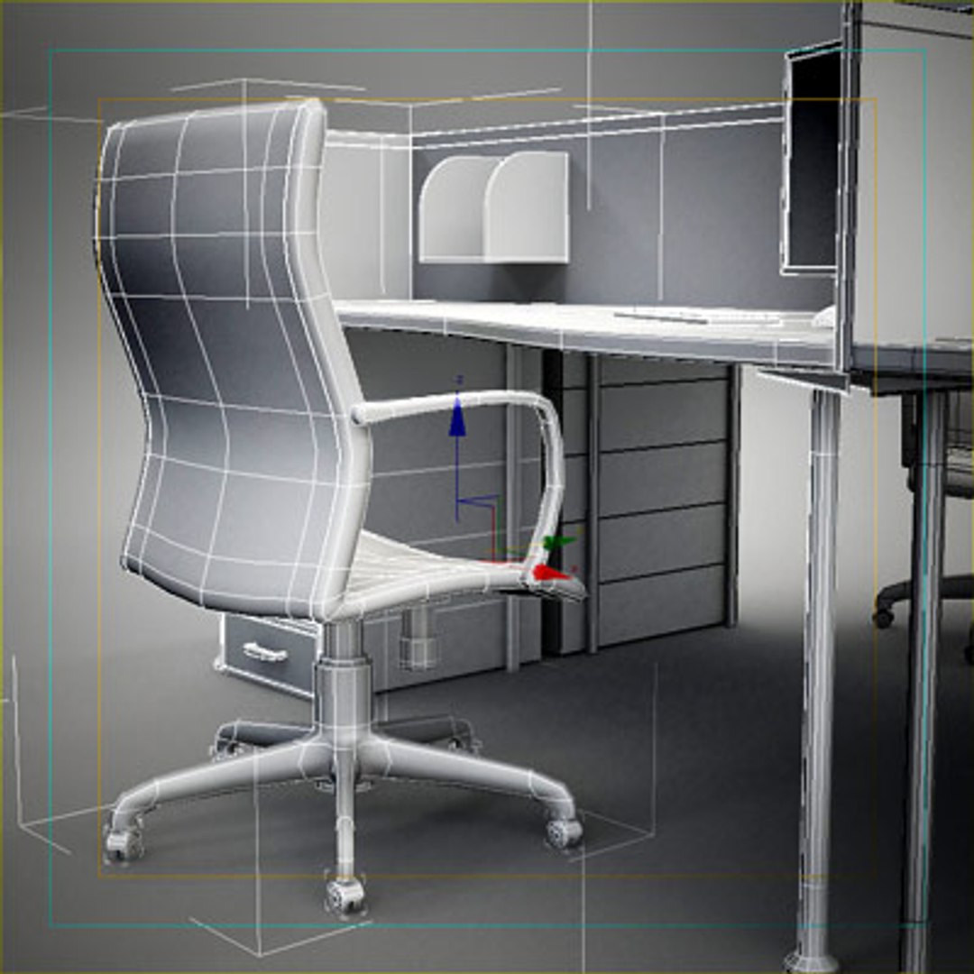 3d office desk space