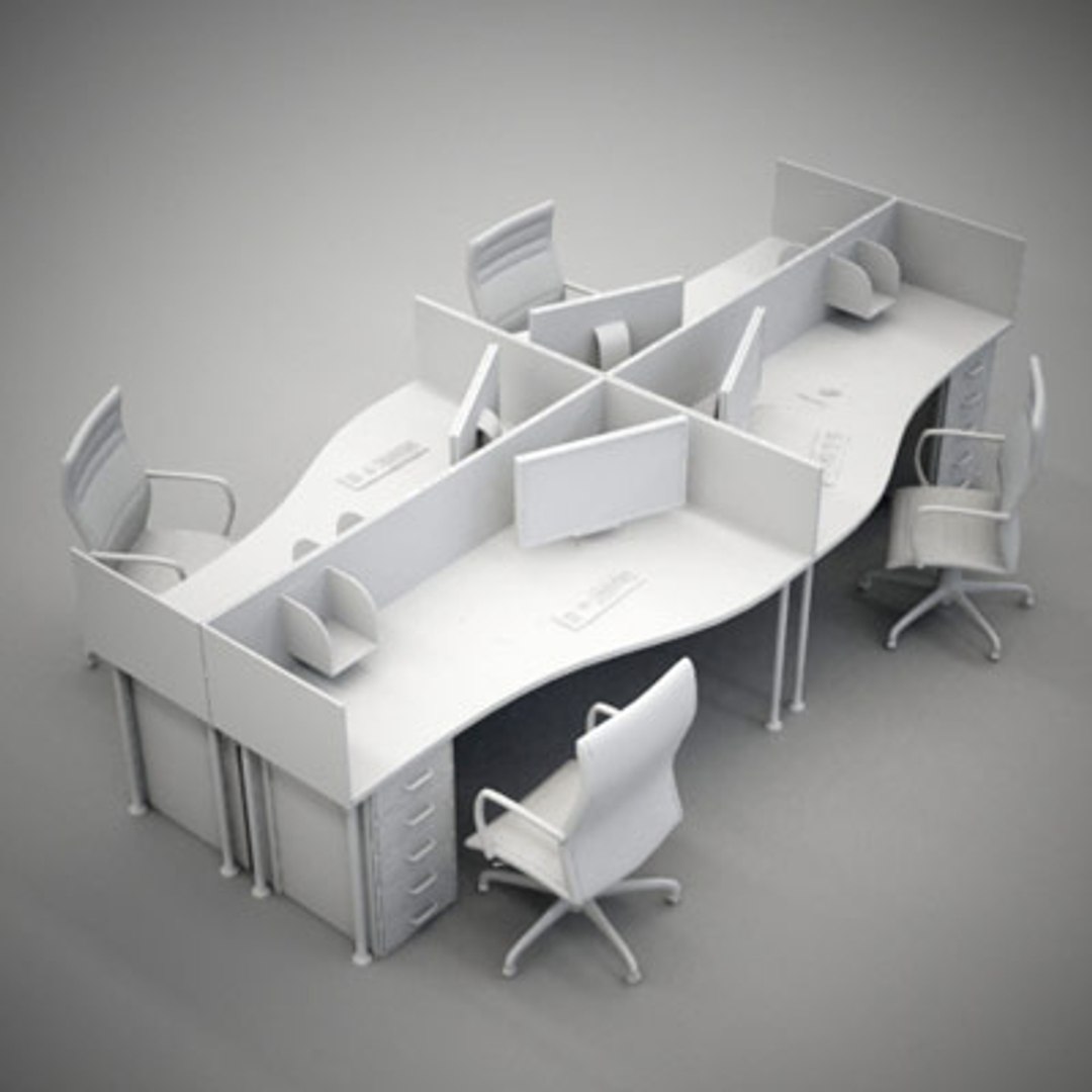 3d office desk space