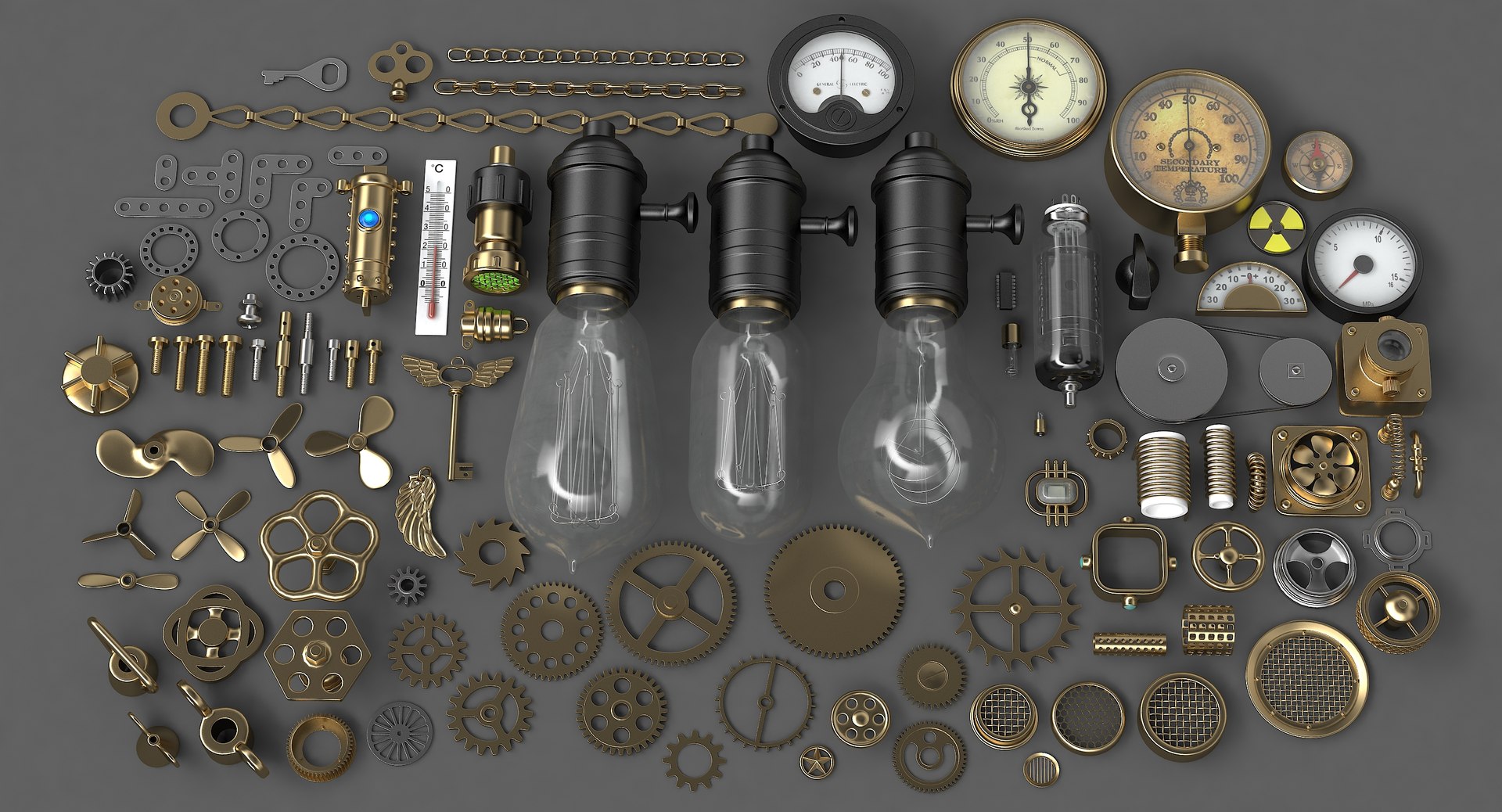 Steampunk 100 Parts 3d Model