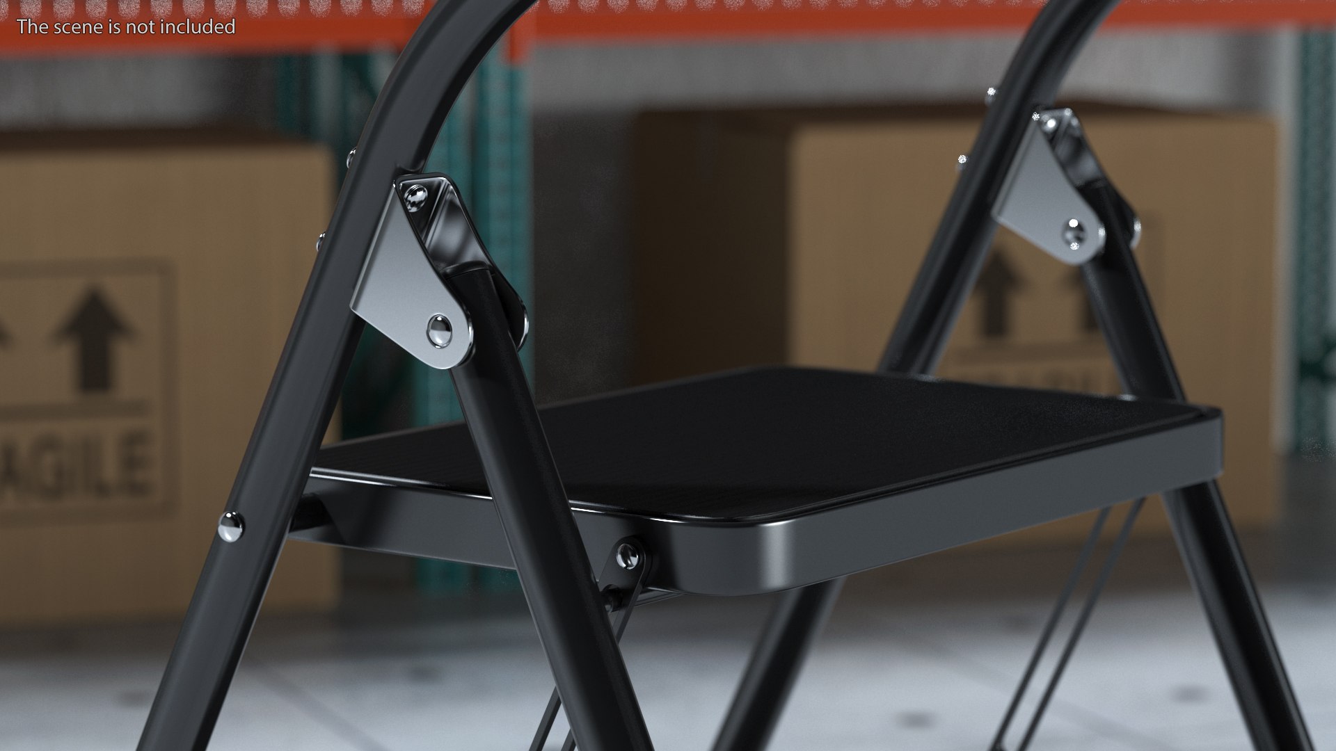 3D Black 2 Step Steel Folding Ladder With Anti Slip Pedals - TurboSquid ...