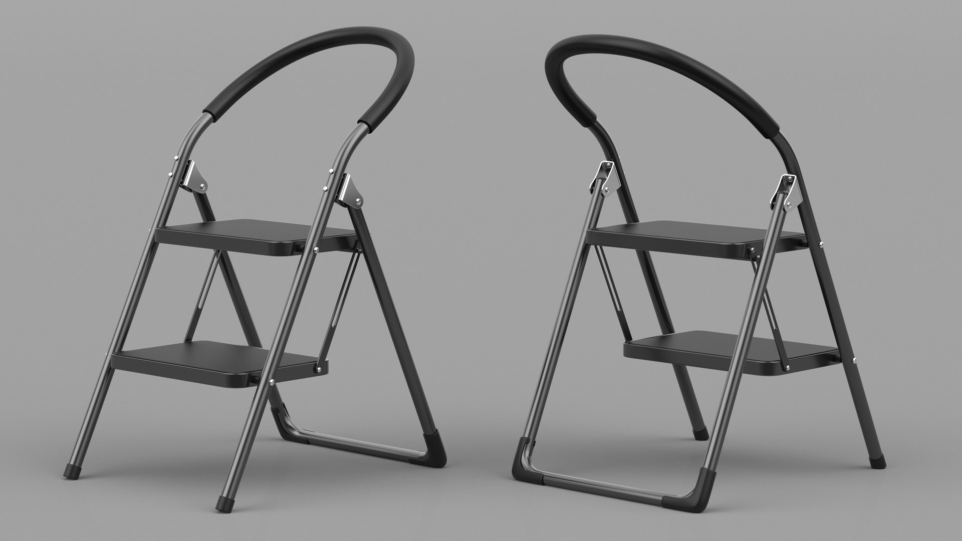 3D Black 2 Step Steel Folding Ladder With Anti Slip Pedals - TurboSquid ...