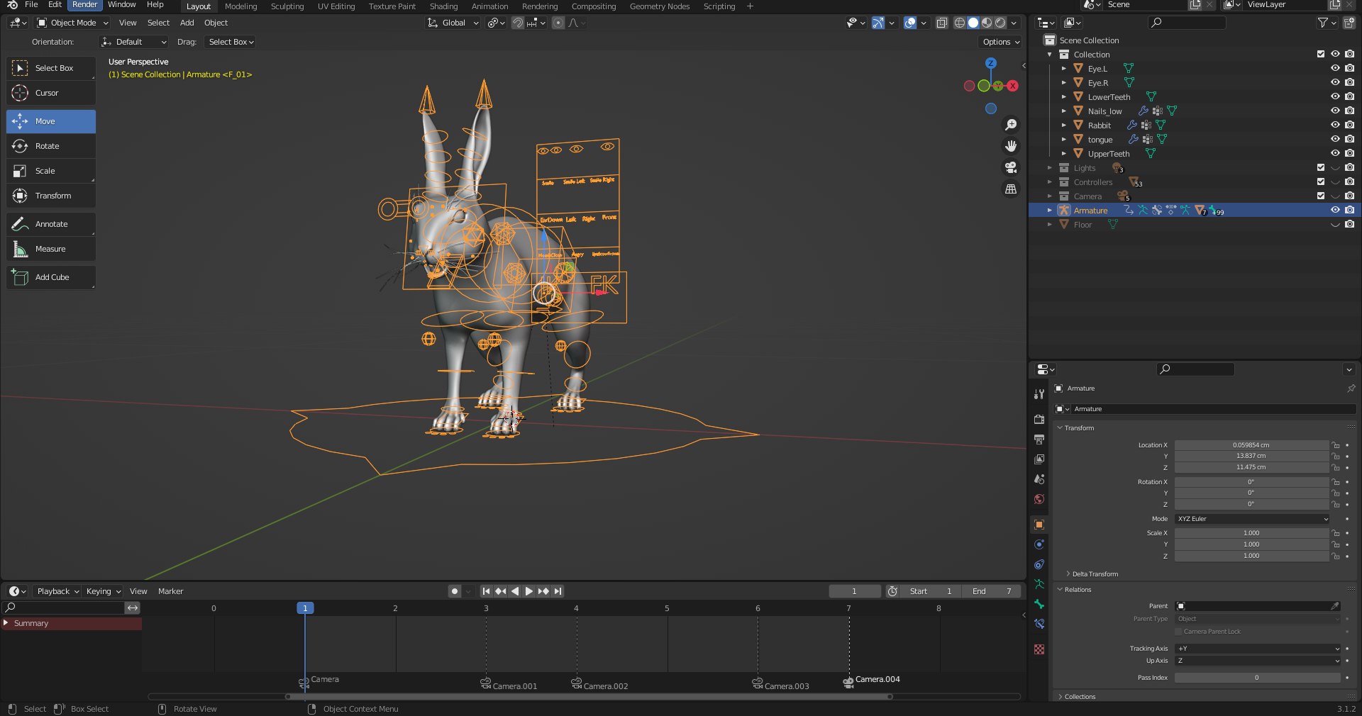 3D 3D Fur Rabbit Gray V04 Rigged And Animation Model - TurboSquid 1931607