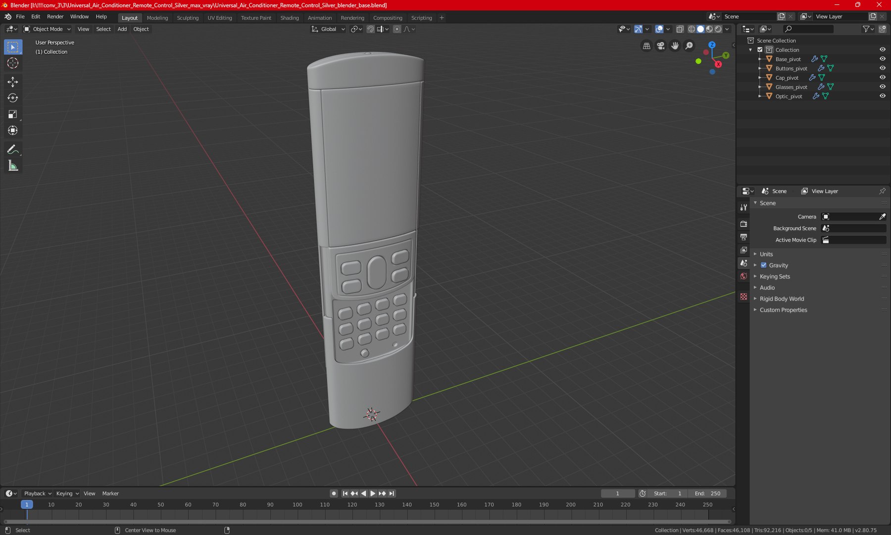 3D Universal Air Conditioner Remote Control Silver - TurboSquid 2239702