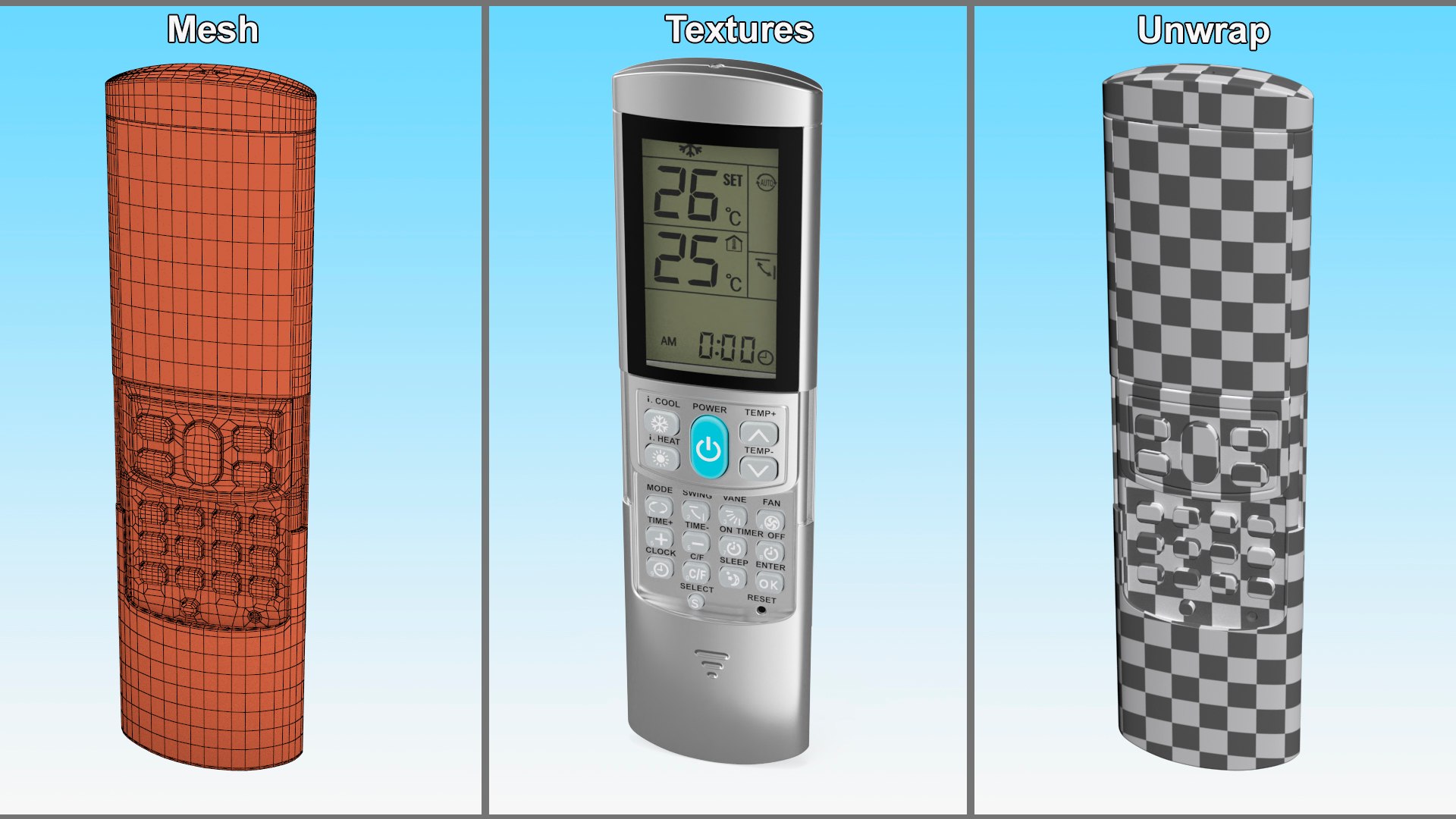 3D Universal Air Conditioner Remote Control Silver - TurboSquid 2239702