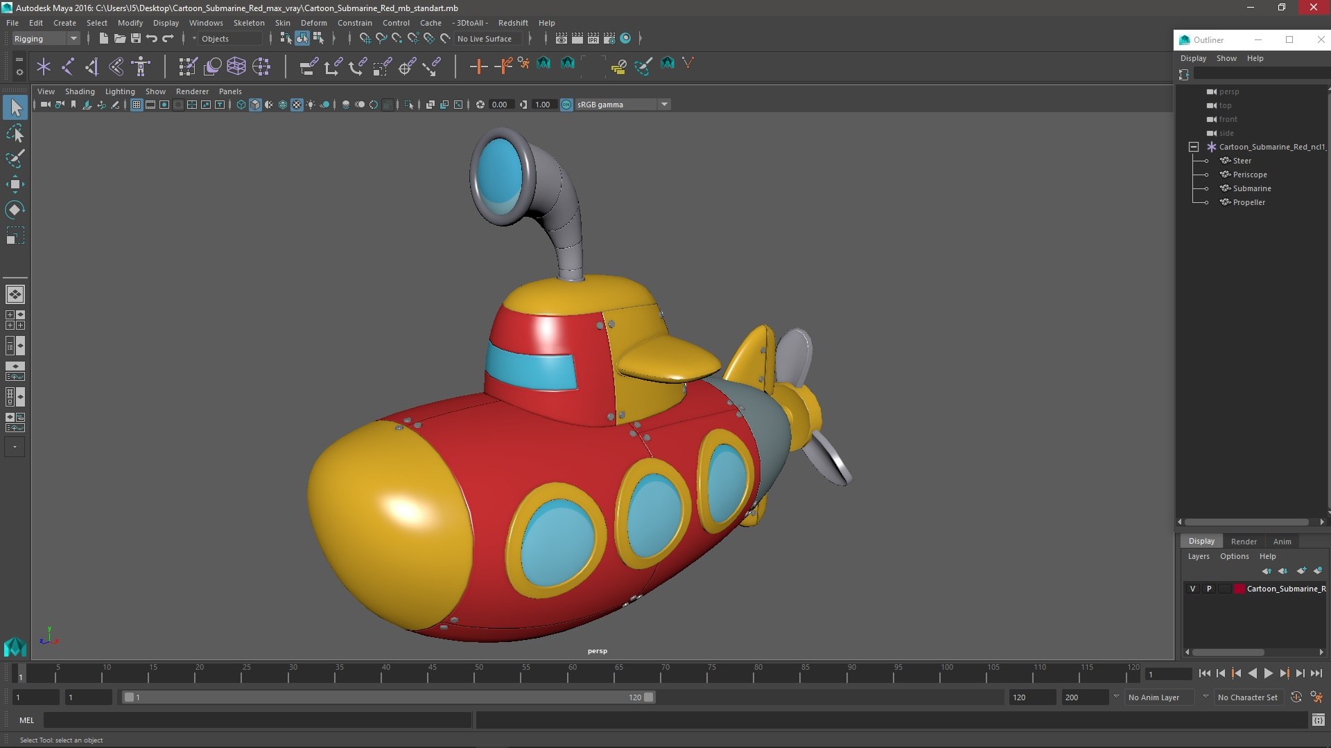 Cartoon Submarine Red 3D Model - TurboSquid 2207901