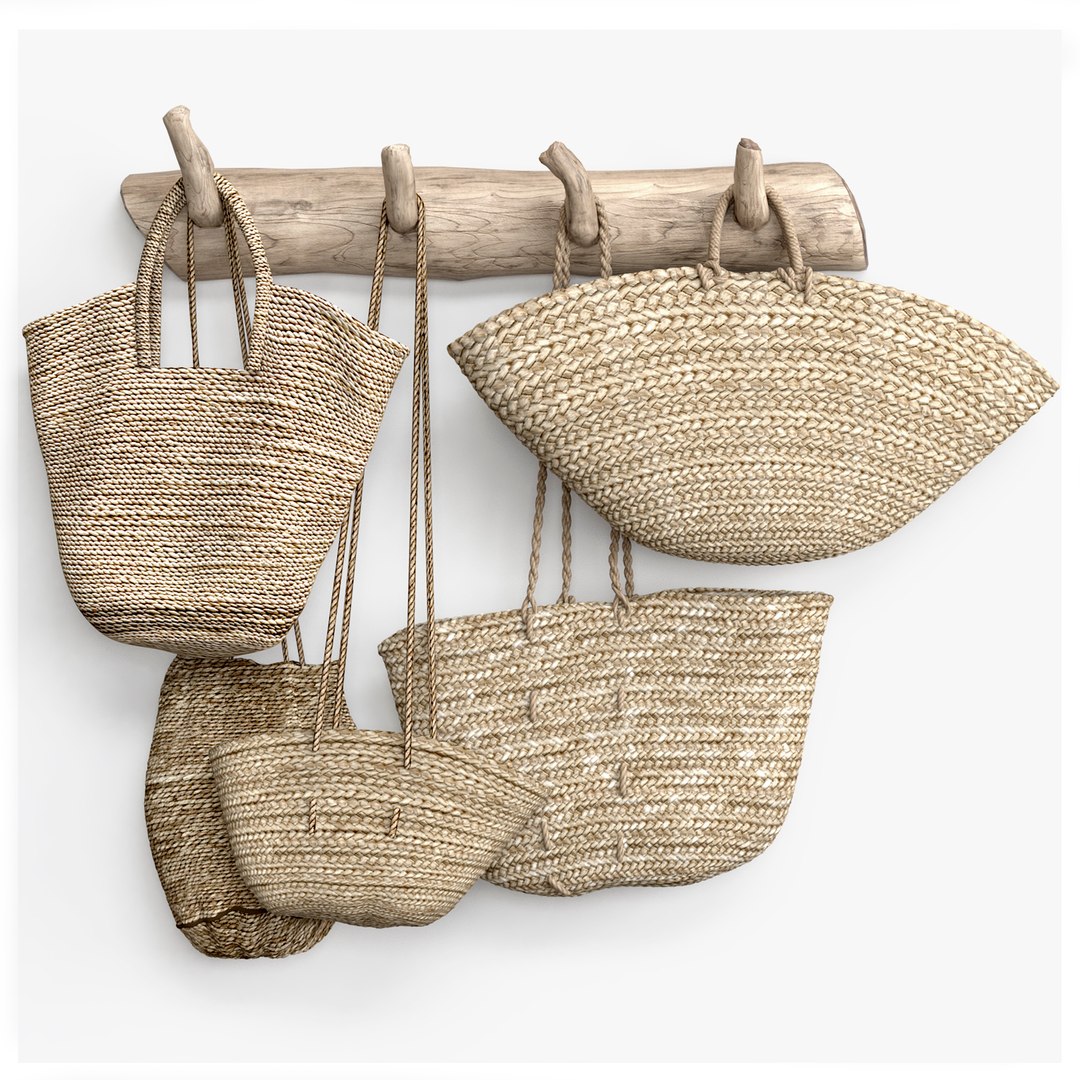 3D wall decor set with old wicker bags model - TurboSquid 2106696