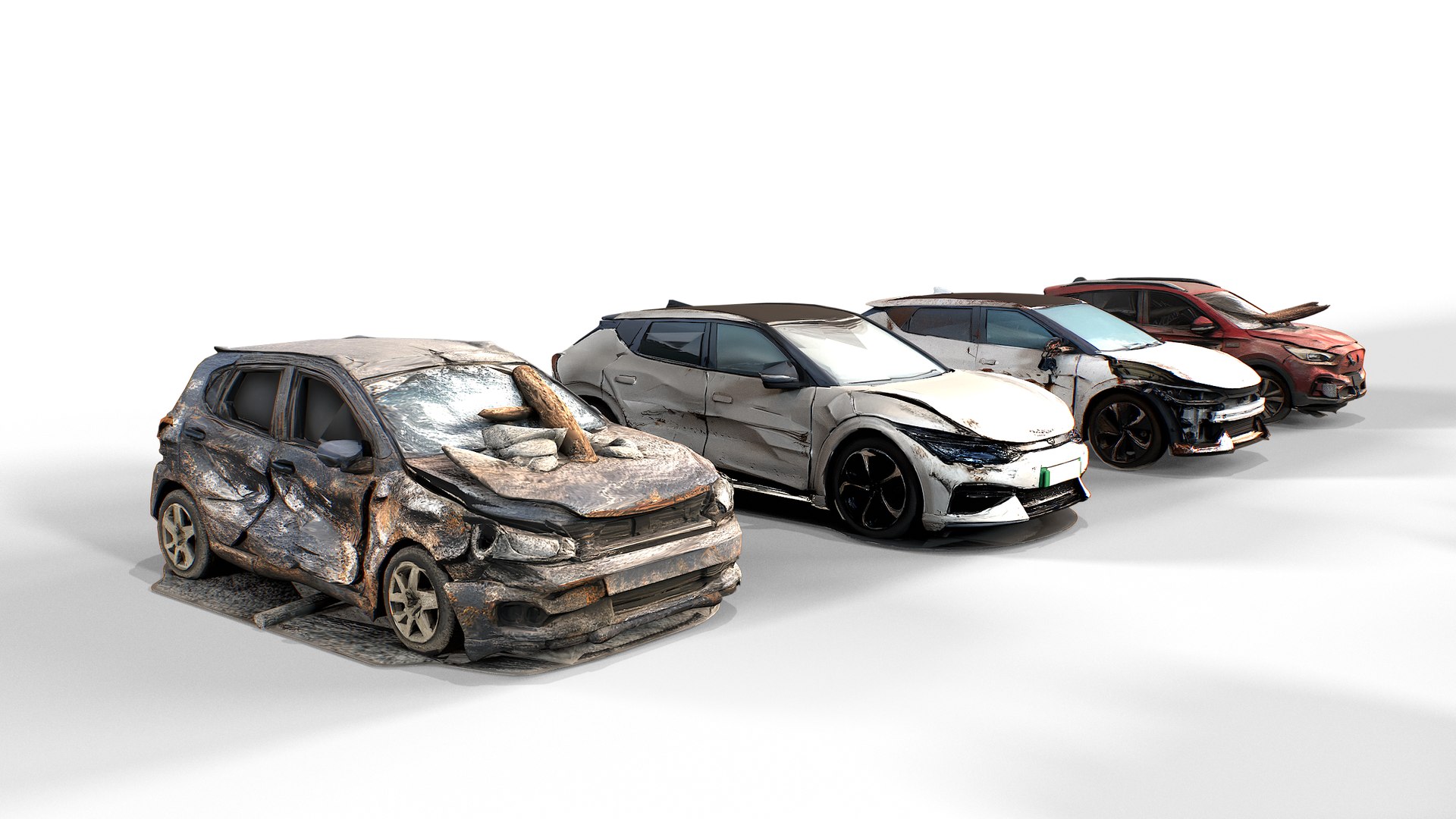 3D Model Damaged Cars Pack - Wrecked - Crashed Cars Collection ...