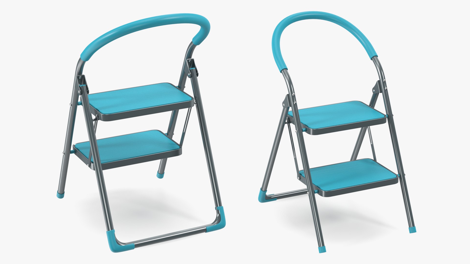 Grey Folding Step Stool With 2 Turquoise Blue Steps 3D - TurboSquid 2154612