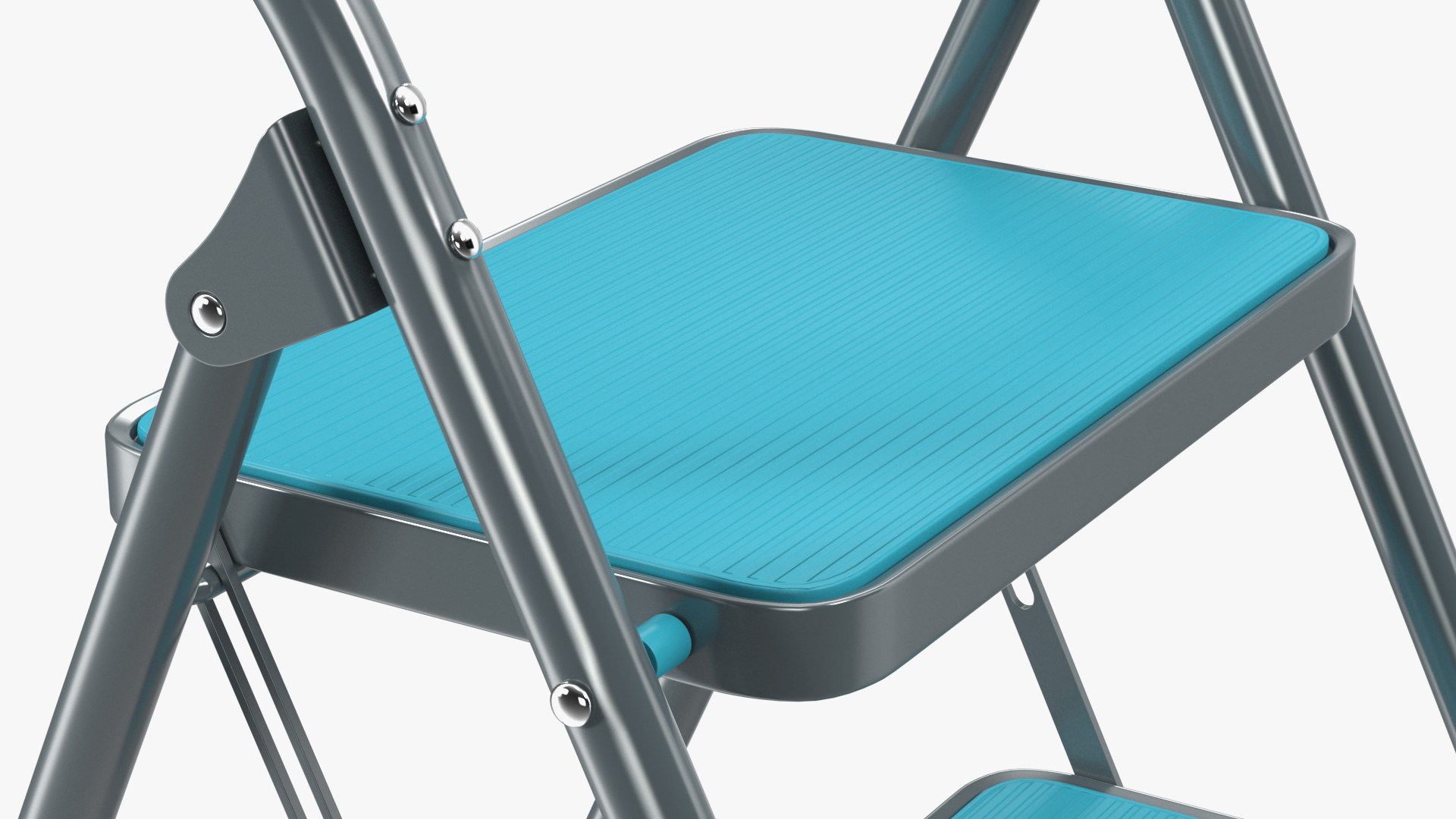 Grey Folding Step Stool With 2 Turquoise Blue Steps 3D - TurboSquid 2154612