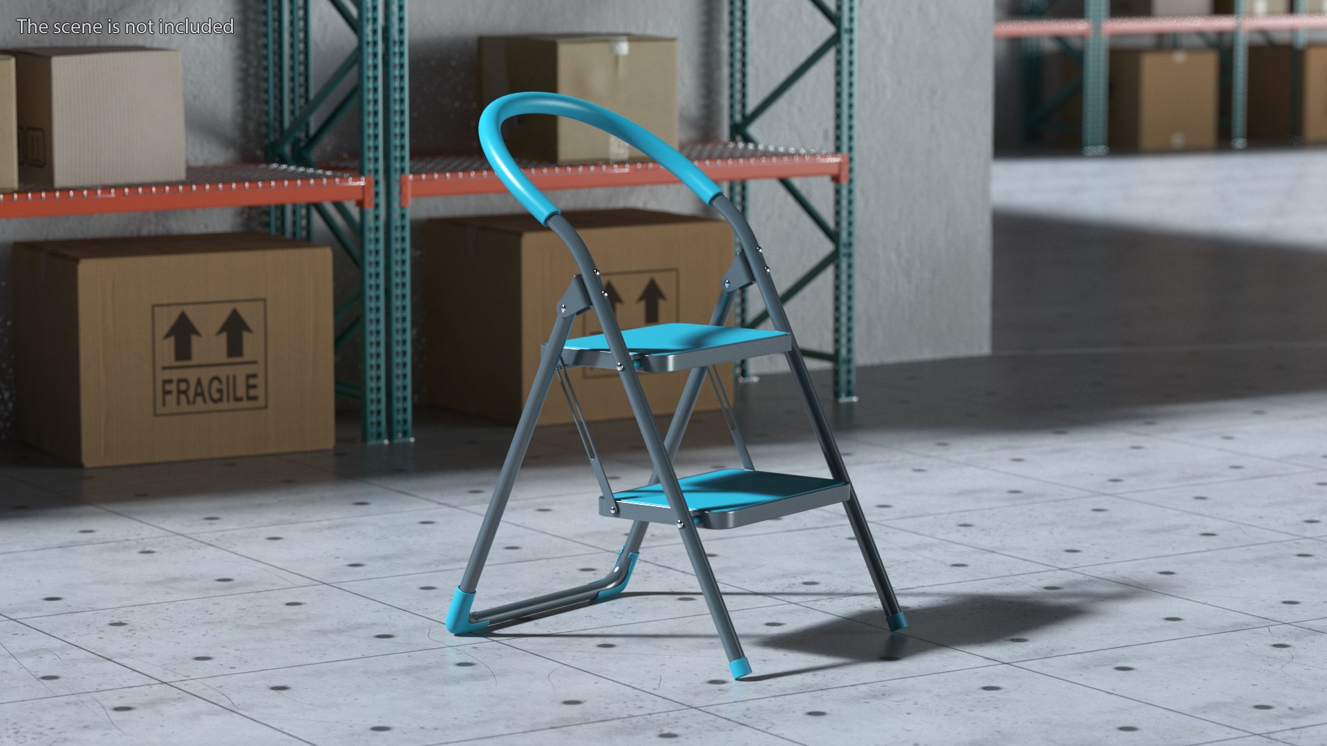 Grey Folding Step Stool With 2 Turquoise Blue Steps 3D - TurboSquid 2154612