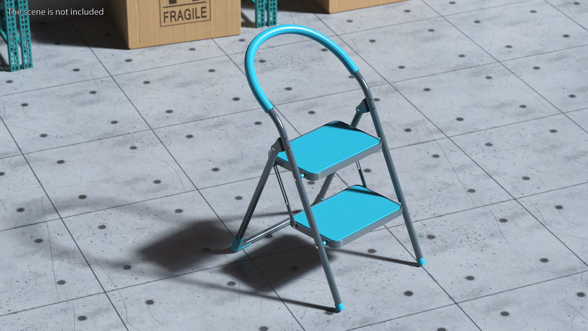 Grey Folding Step Stool With 2 Turquoise Blue Steps 3D - TurboSquid 2154612