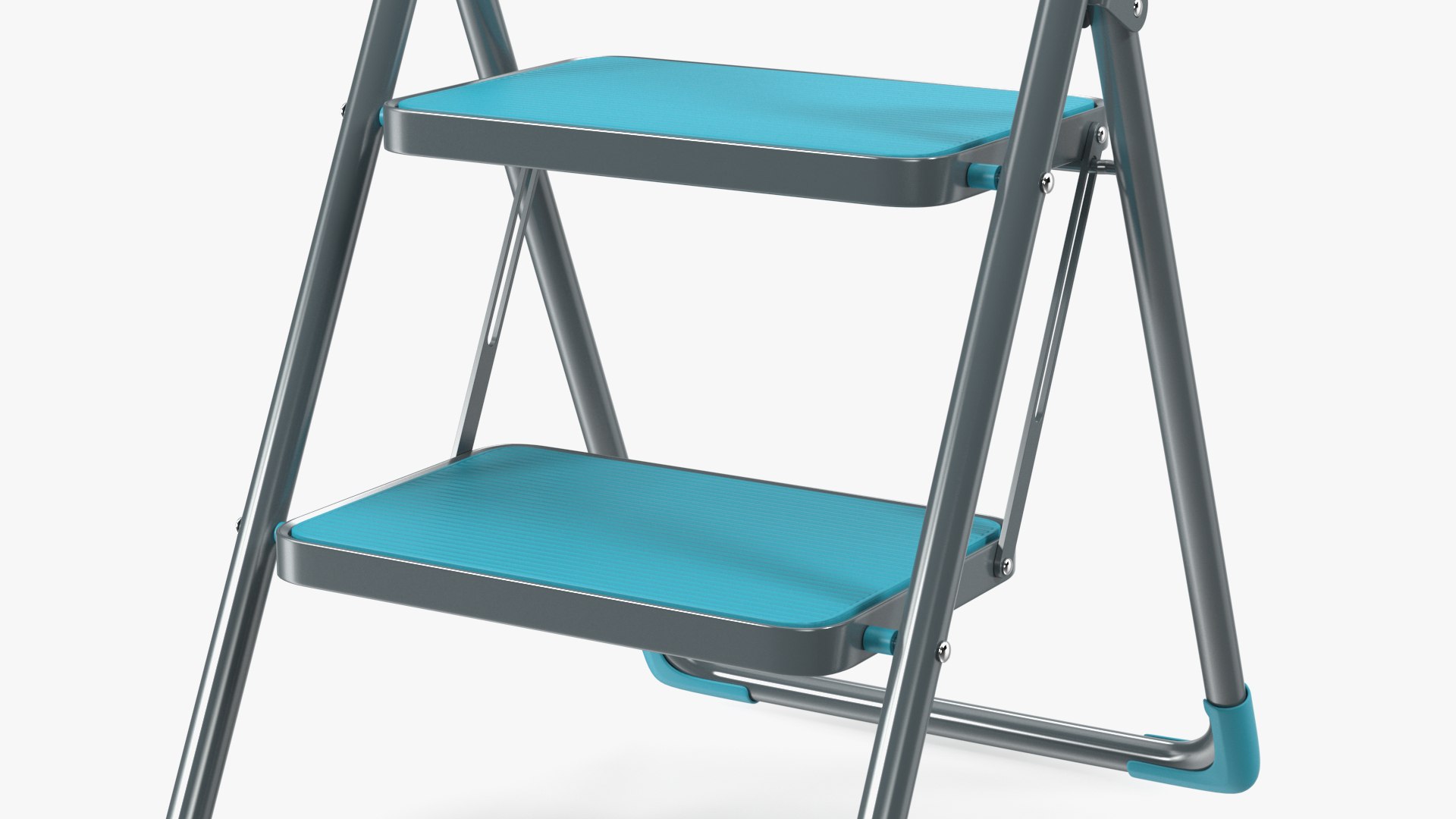 Grey Folding Step Stool With 2 Turquoise Blue Steps 3D - TurboSquid 2154612