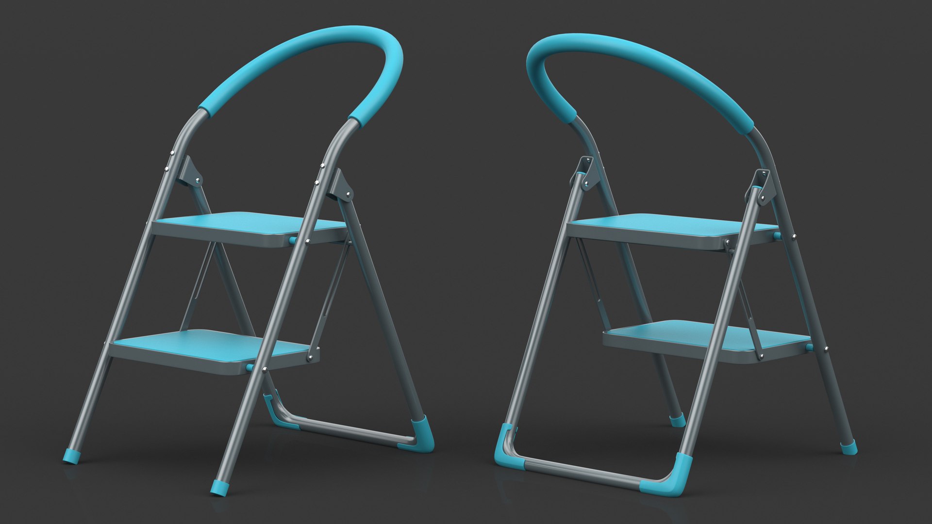 Grey Folding Step Stool with 2 Turquoise Blue Steps 3D - TurboSquid 2154612