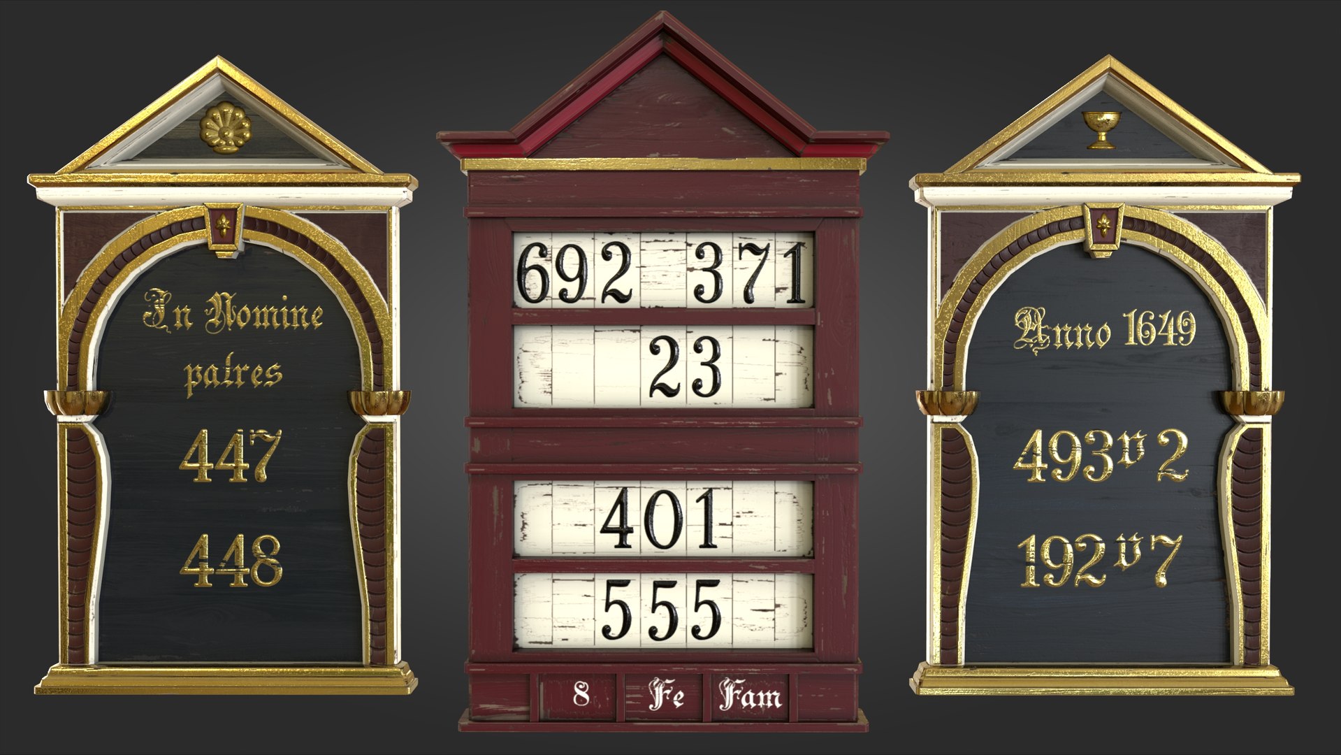 Antique Hymn Boards Red - PBR 3D - TurboSquid 1827278