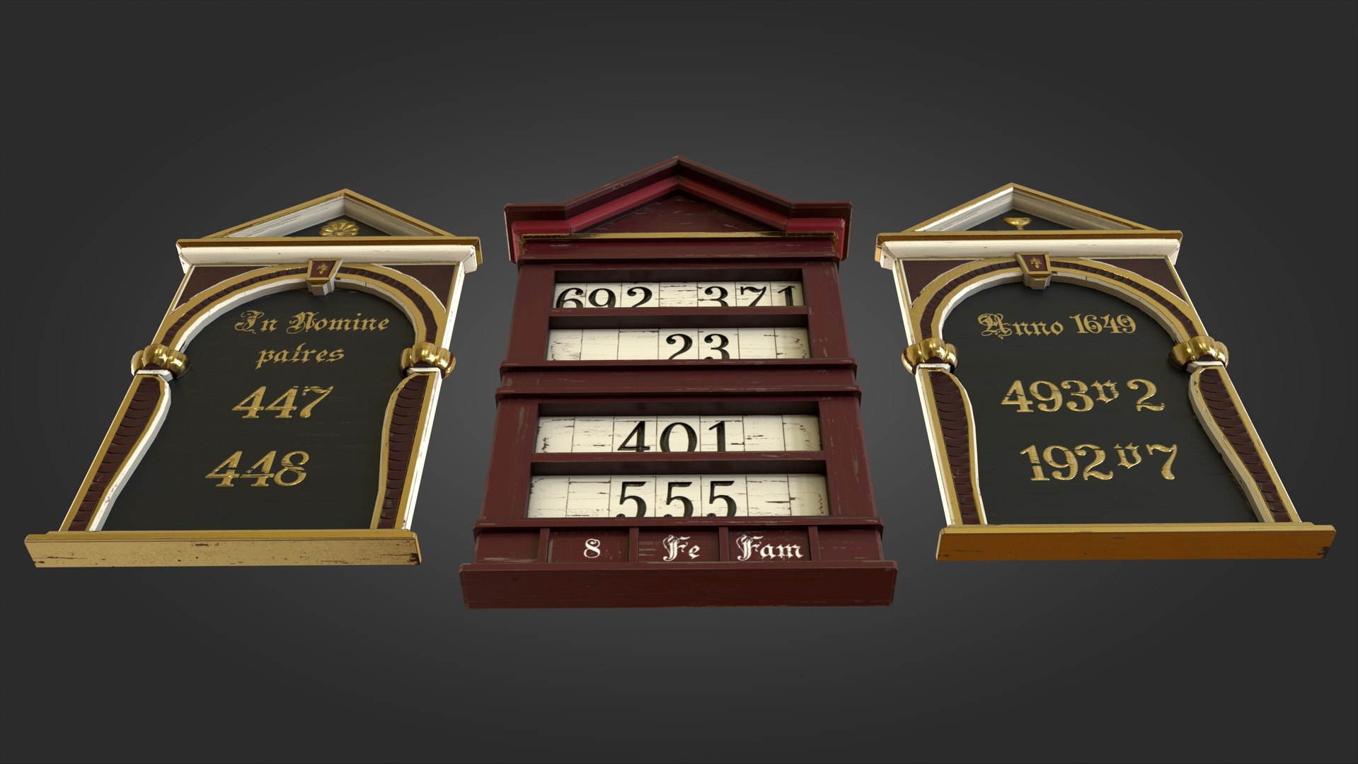 Antique Hymn Boards Red - PBR 3D - TurboSquid 1827278