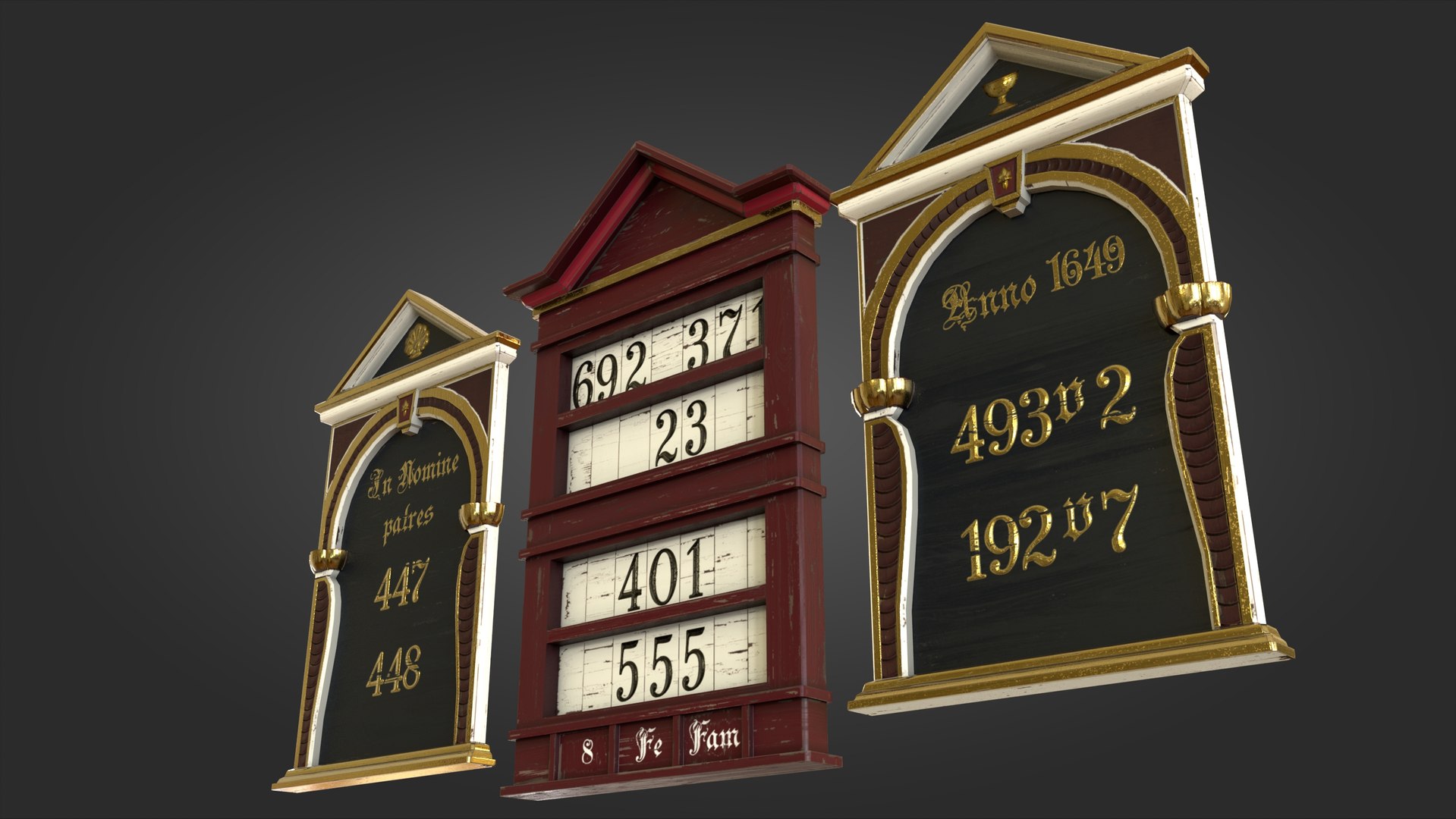 Antique Hymn Boards Red - PBR 3D - TurboSquid 1827278