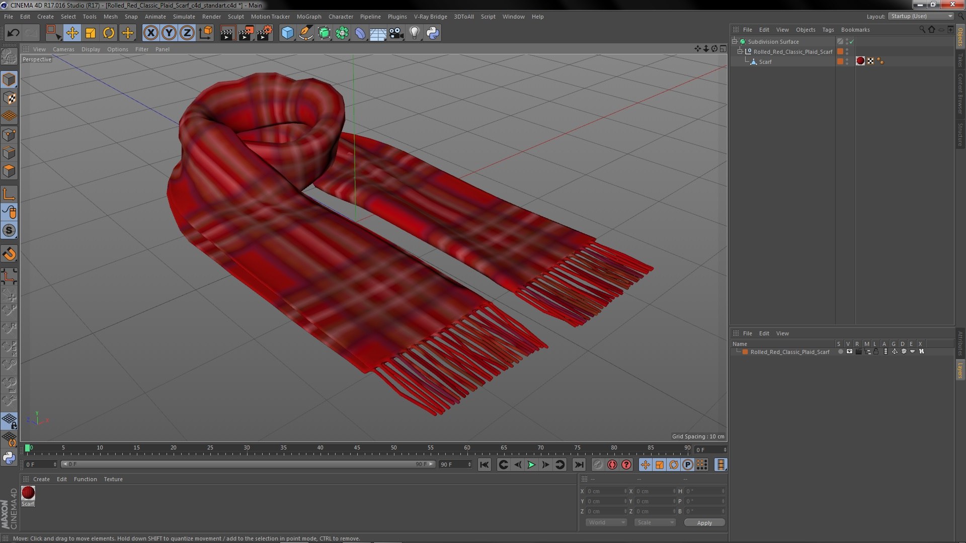 Rolled Red Classic Plaid Scarf model - TurboSquid 2112330