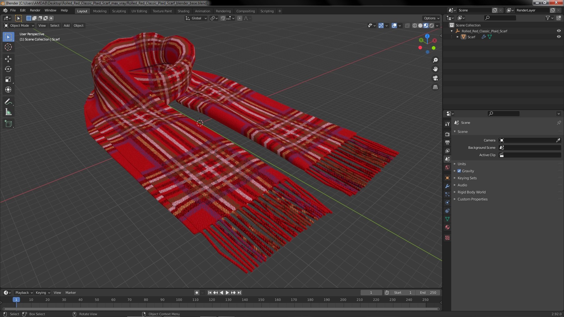 Rolled Red Classic Plaid Scarf model - TurboSquid 2112330