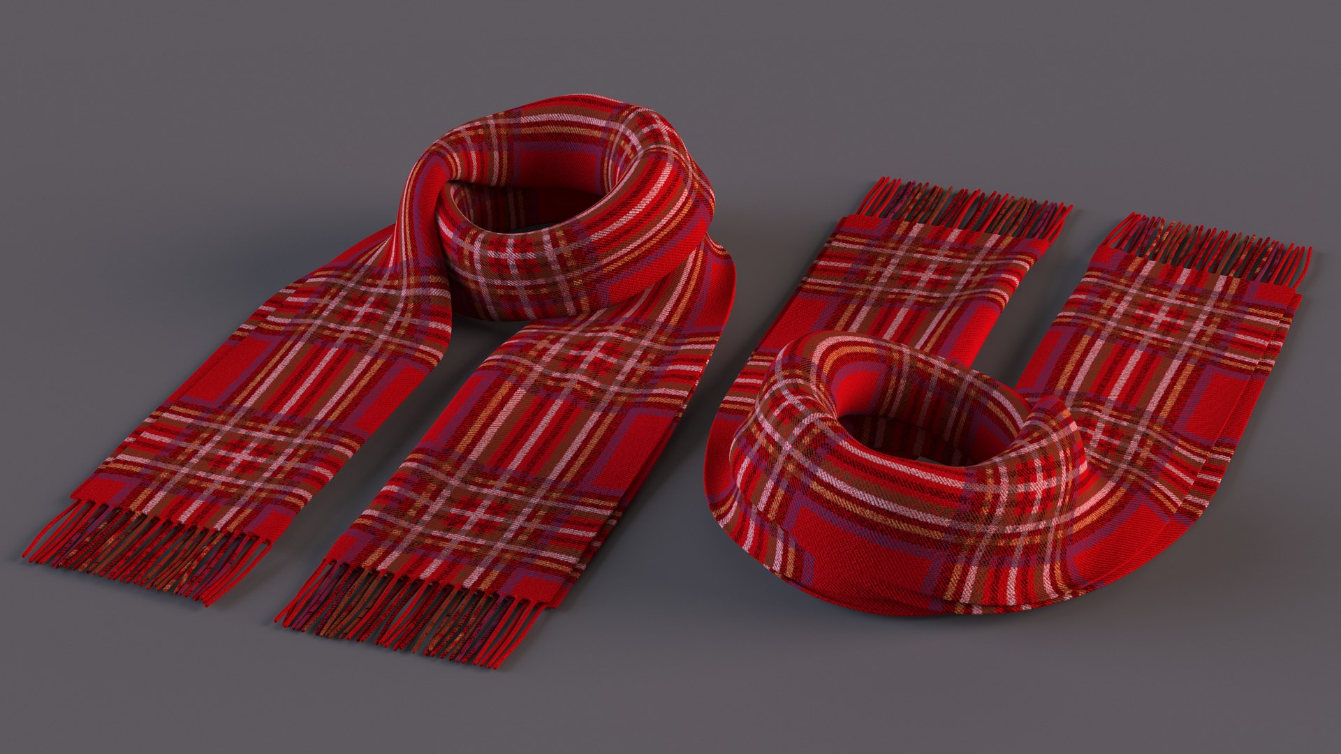 Rolled Red Classic Plaid Scarf Model - TurboSquid 2112330