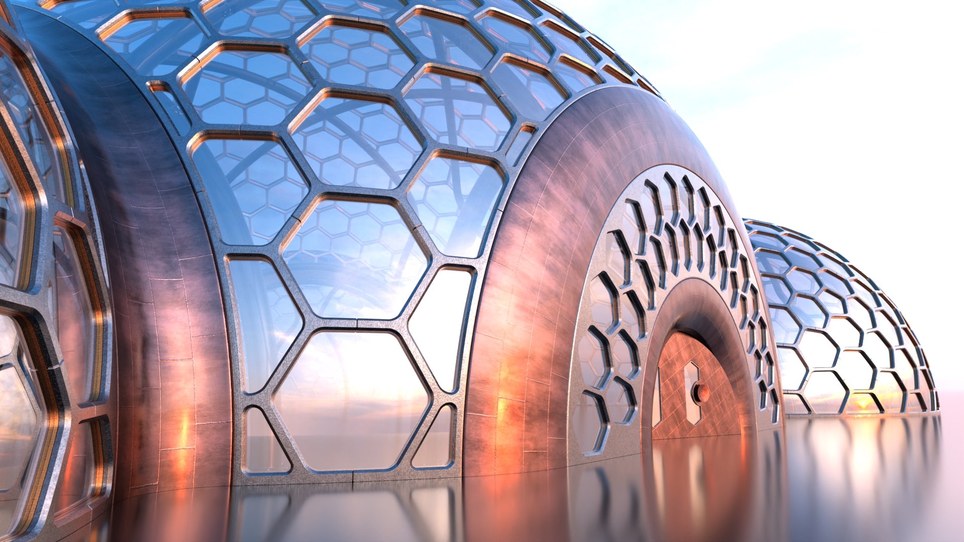 3D Sci-Fi Glass Hexagon Dome Complex 1 Model - TurboSquid 2272894