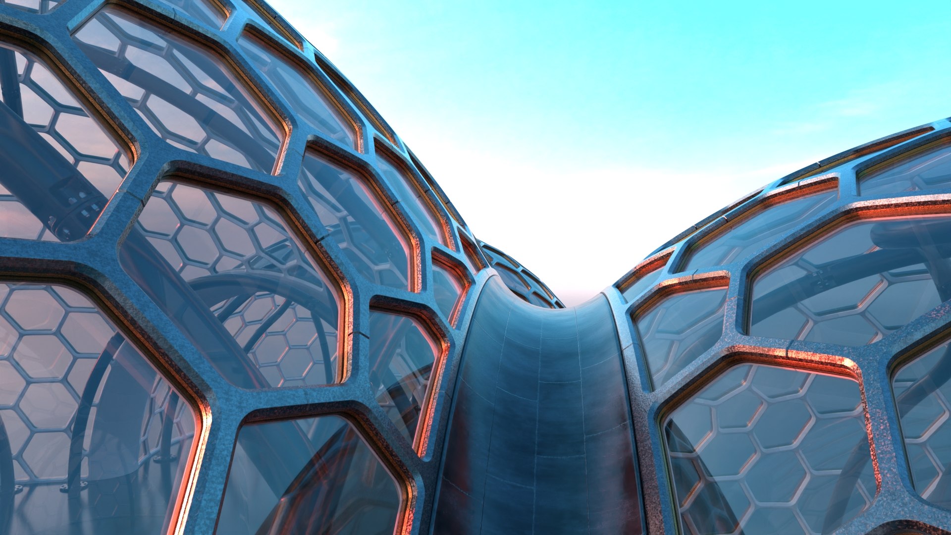 3D Sci-Fi Glass Hexagon Dome Complex 1 Model - TurboSquid 2272894