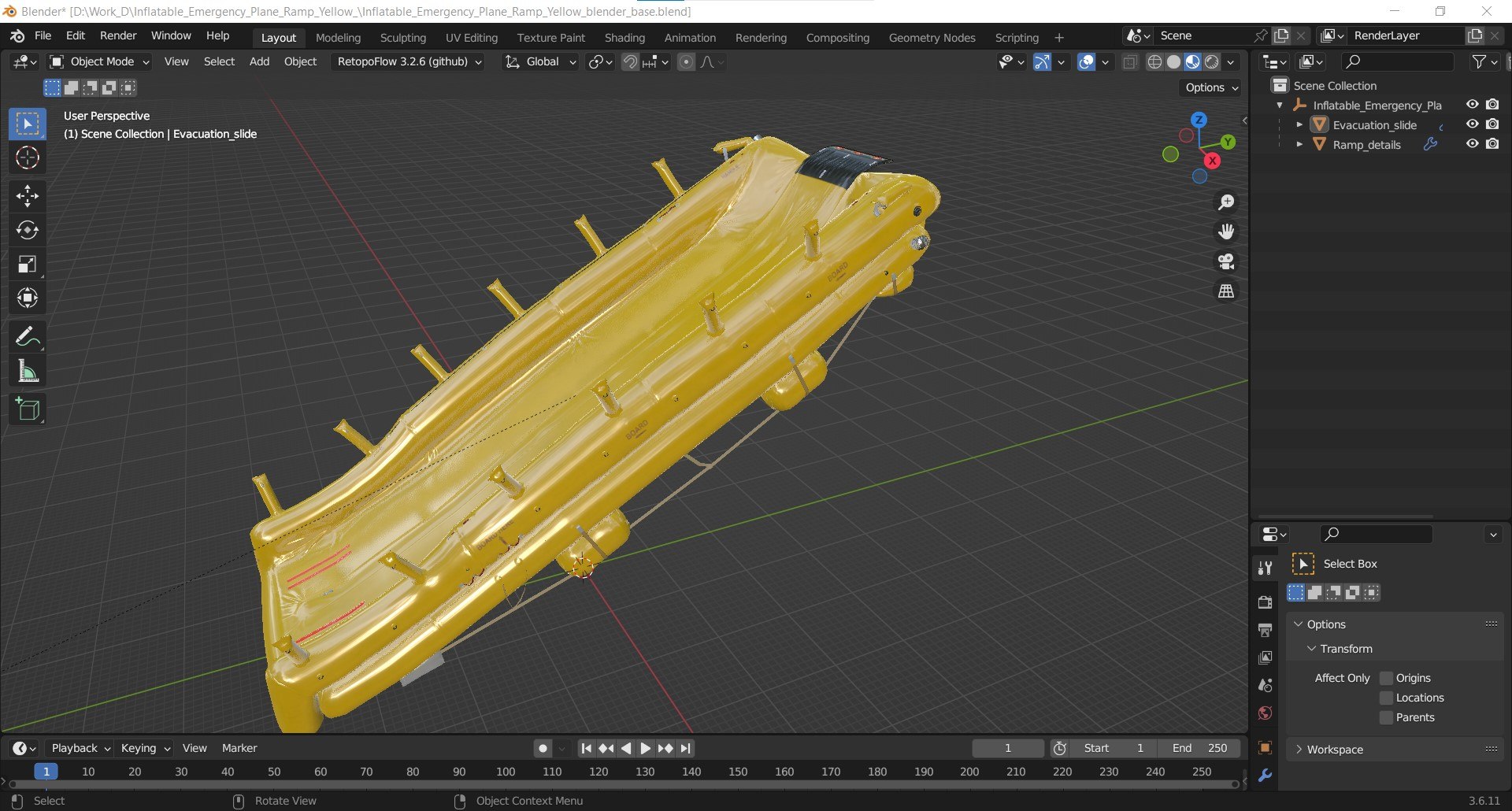 Inflatable Emergency Plane Ramp Yellow 3D Model - TurboSquid 2423554