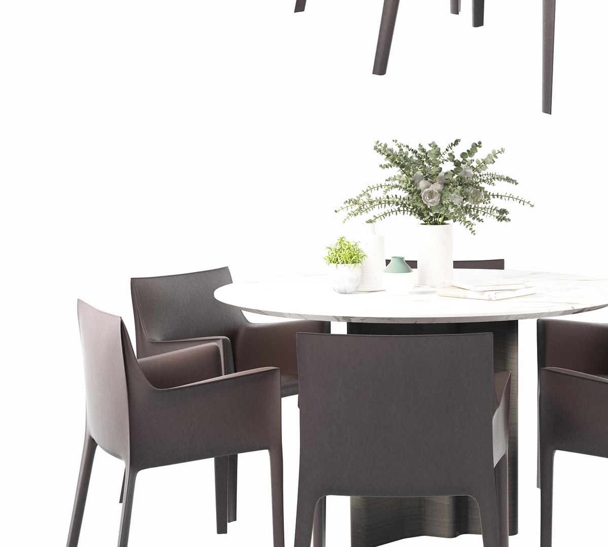 3D Modern circular dining table and chair combination model ...