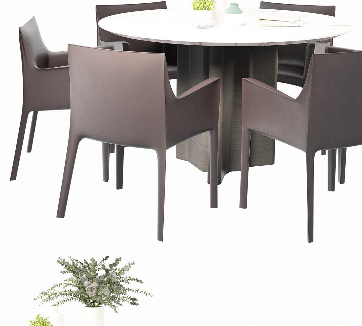 3D Modern circular dining table and chair combination model ...
