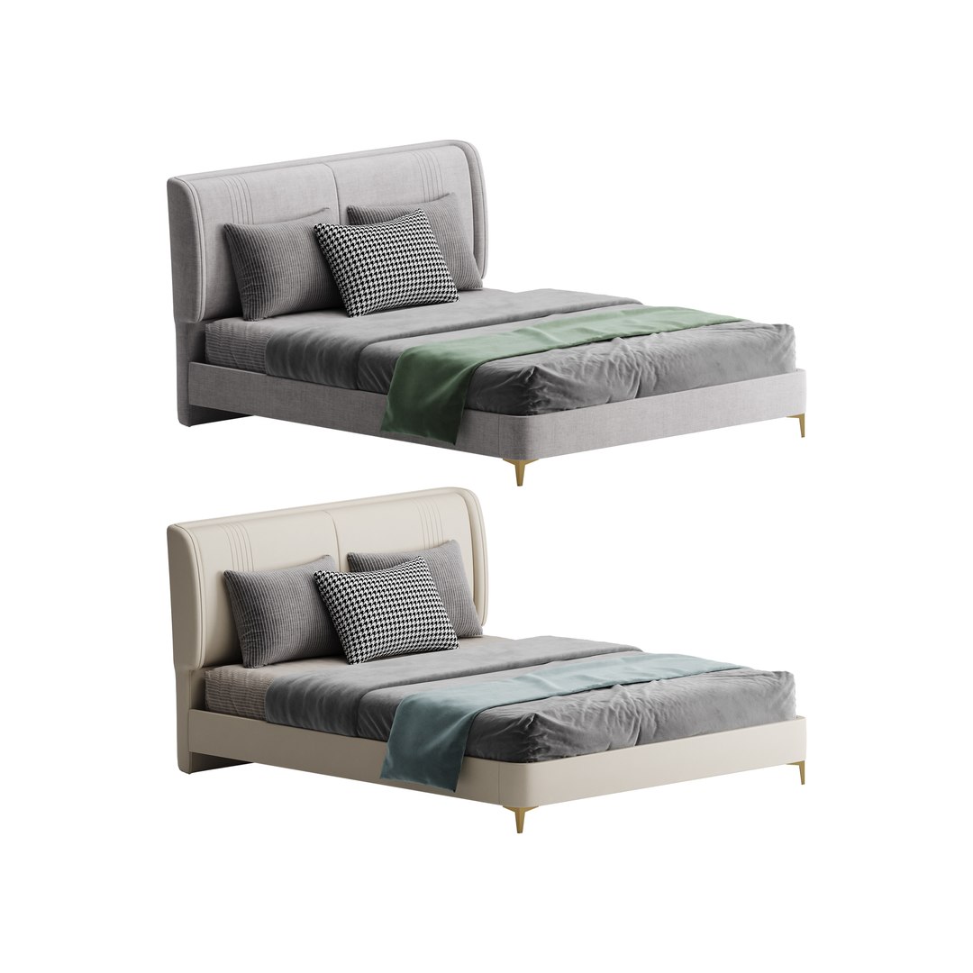 3D Leather Beige Bed Frame Model - TurboSquid 2331017