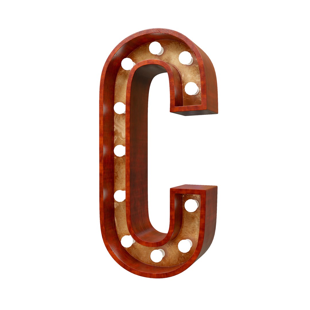 3D Marquee letter C led wooden glow sign - TurboSquid 1974349