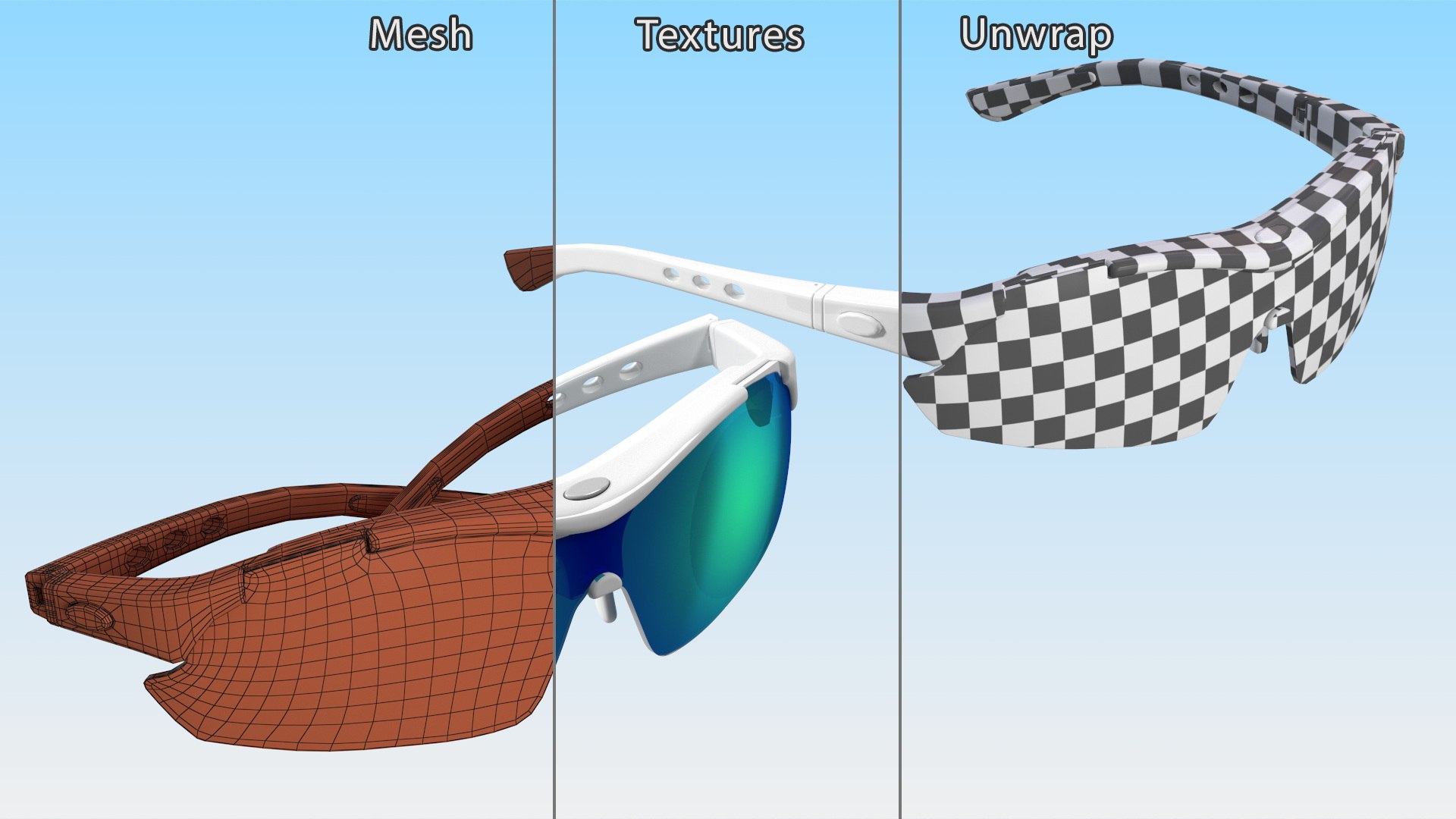 Pair of White Cycling Sunglasses with Blue Gradient Lenses model ...