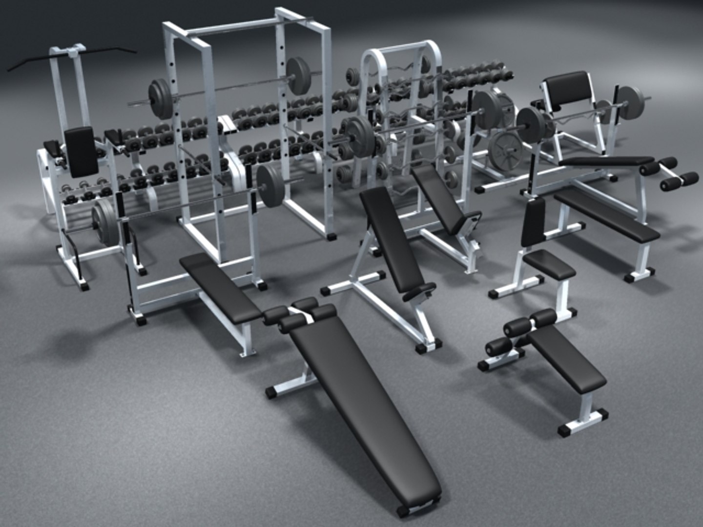 Weight Set Dumbbells Bench 3d Model