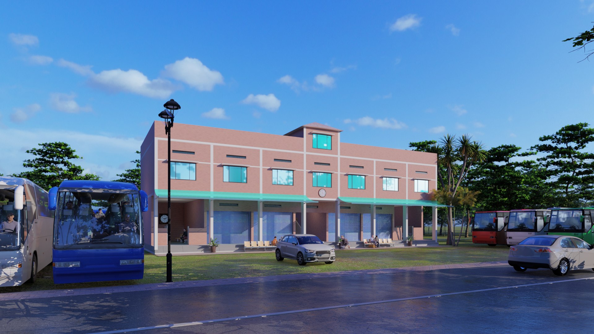 Bus Terminal 3D Model With Lumion File Model - TurboSquid 2020350