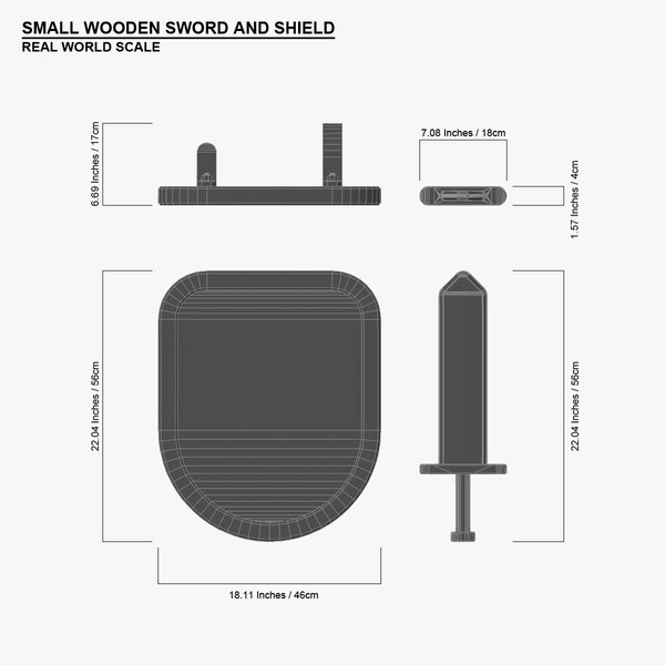 3d model small wooden sword shield